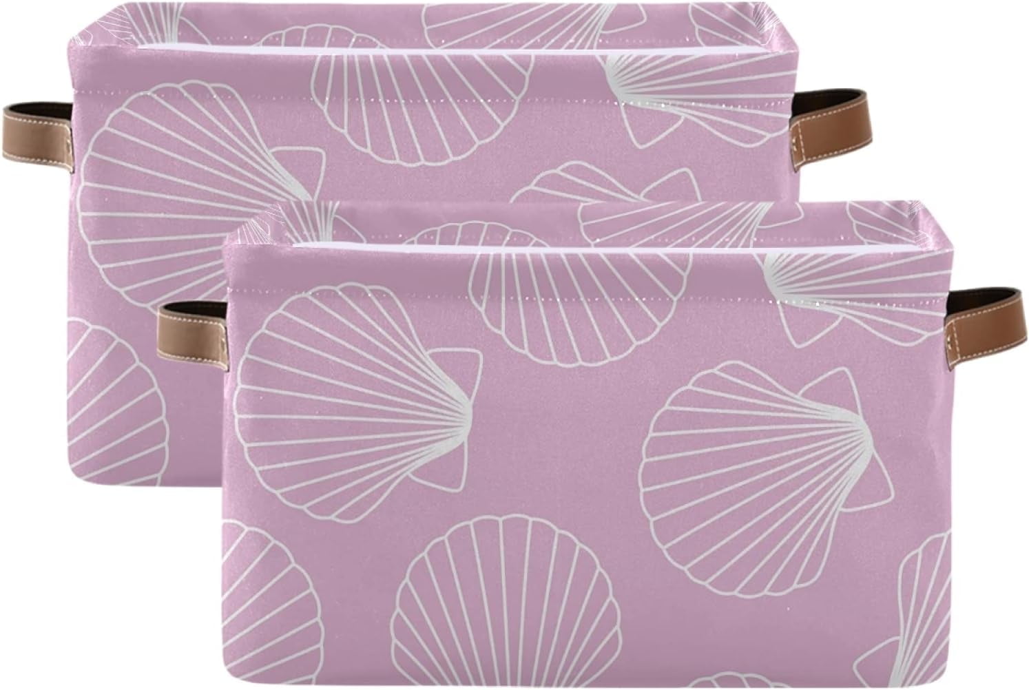 Coolnut Large Foldable Storage Bin Pink Seashells Fabric Storage ...