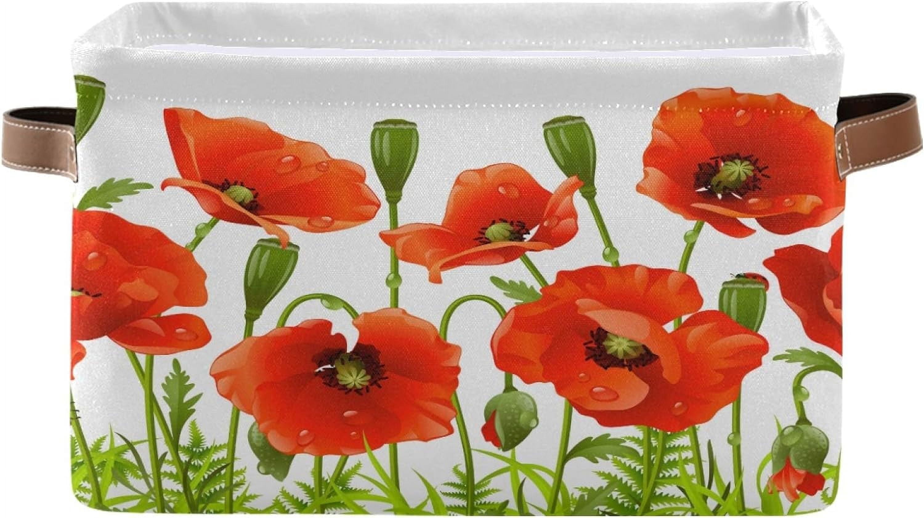Coolnut Large Foldable Storage Bin Red Poppy Flowers Fabric Storage ...