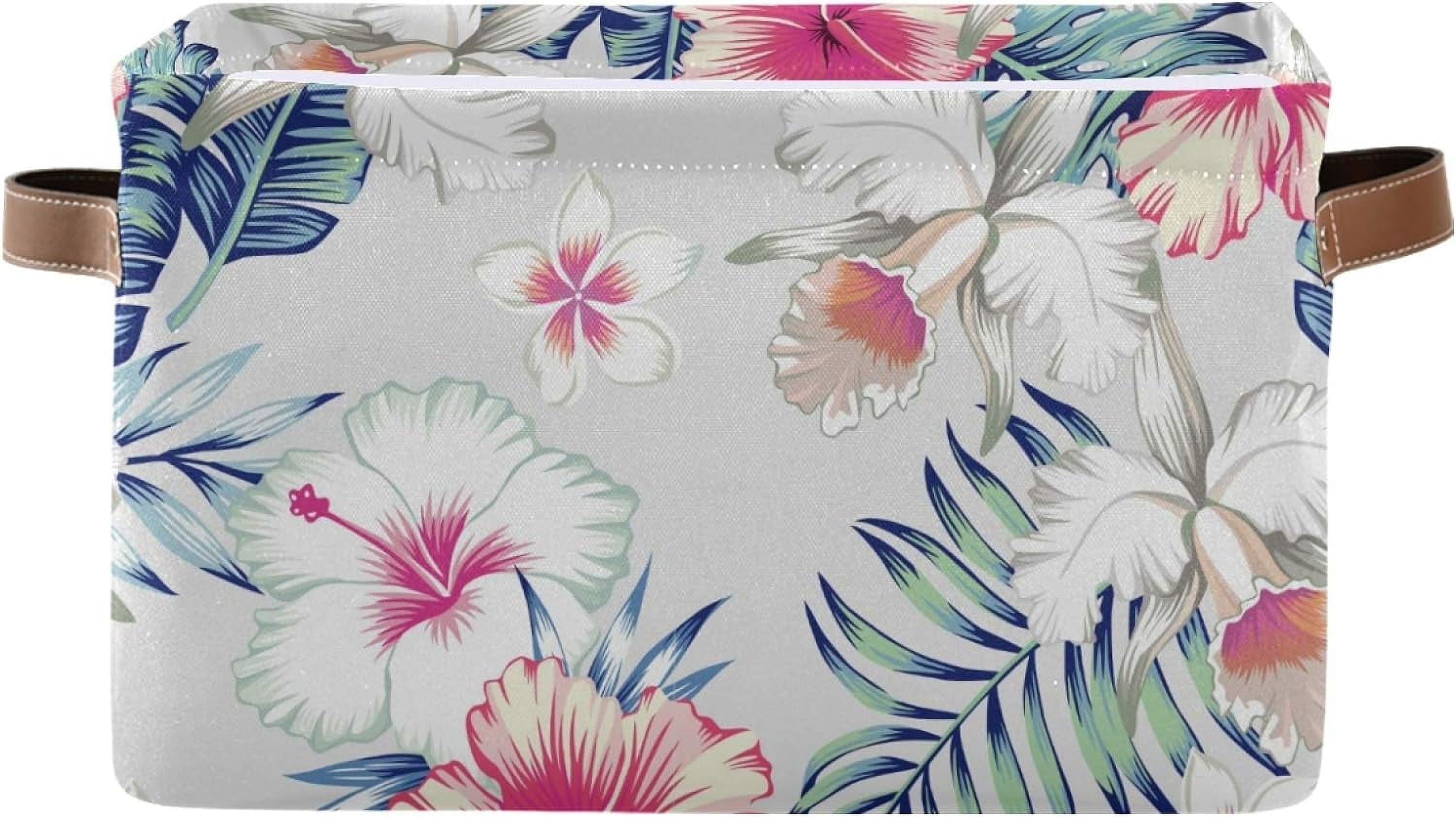 Coolnut Large Foldable Storage Bin Tropical Hibiscus Flower Fabric ...