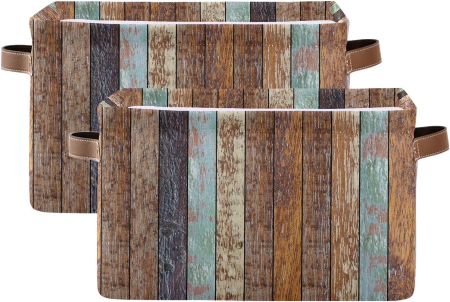 Coolnut Large Foldable Storage Bin Vintage Retro Wooden Fabric Storage ...