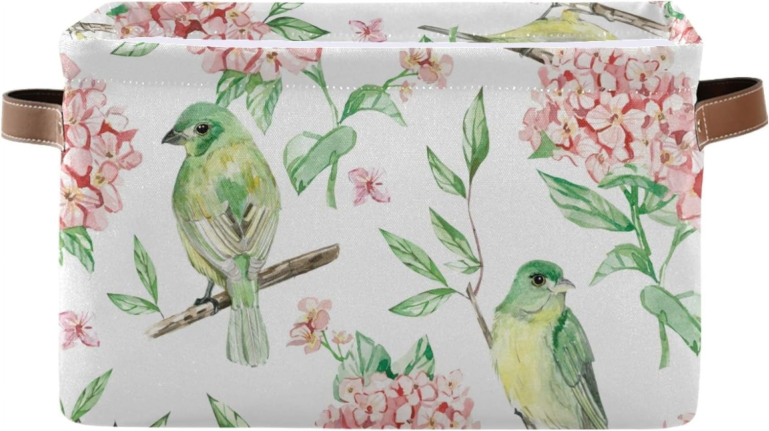 Coolnut Large Foldable Storage Bin Watercolor Birds Flowers Fabric ...