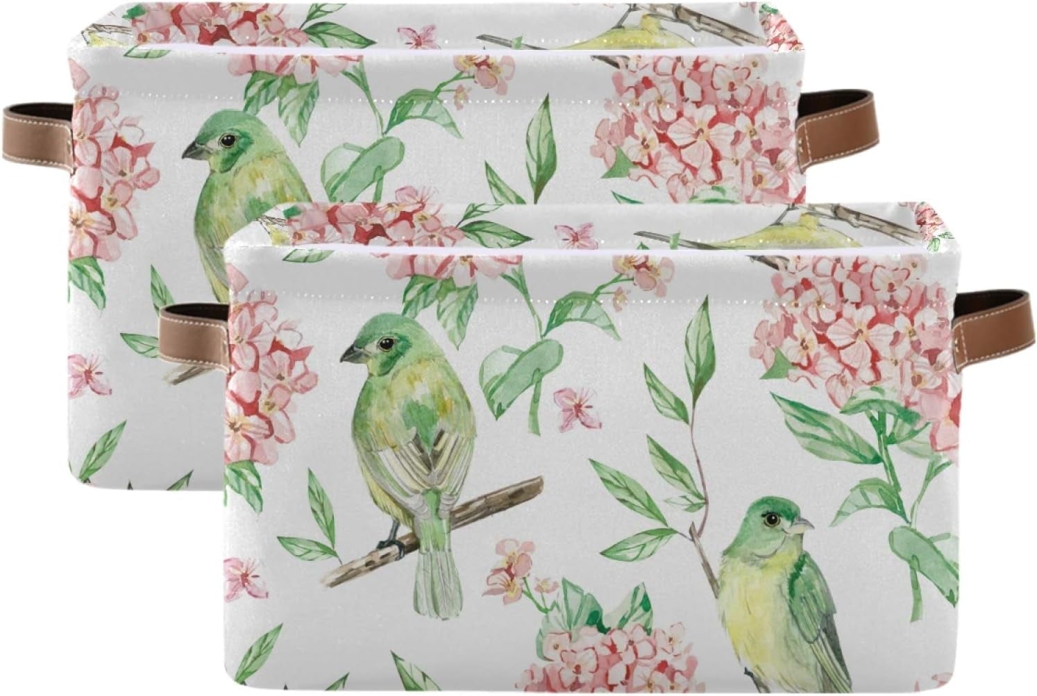 Coolnut Large Foldable Storage Bin Watercolor Birds Flowers Fabric ...
