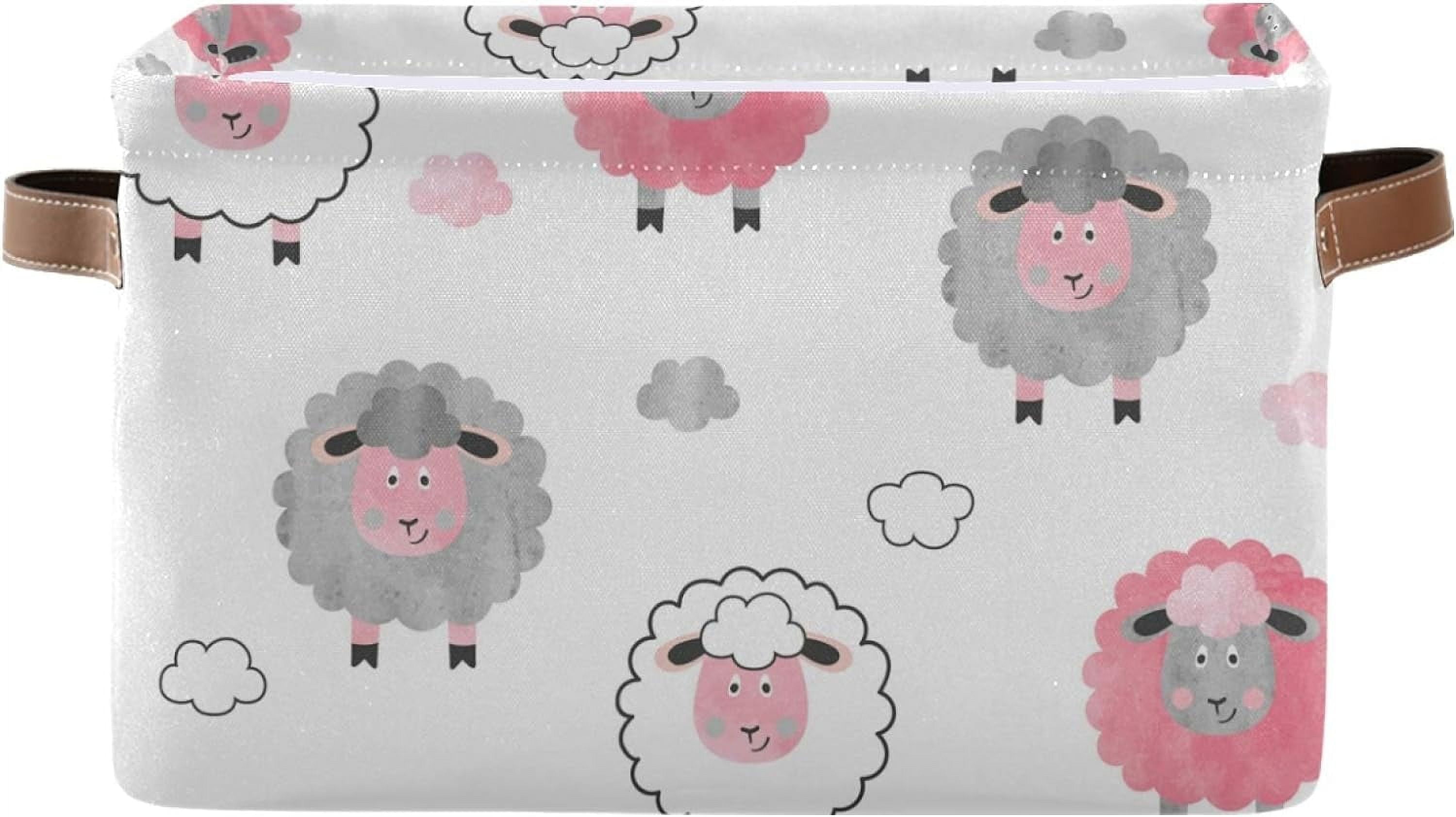 Coolnut Large Foldable Storage Bin Watercolor Cute Sheep Fabric Storage ...