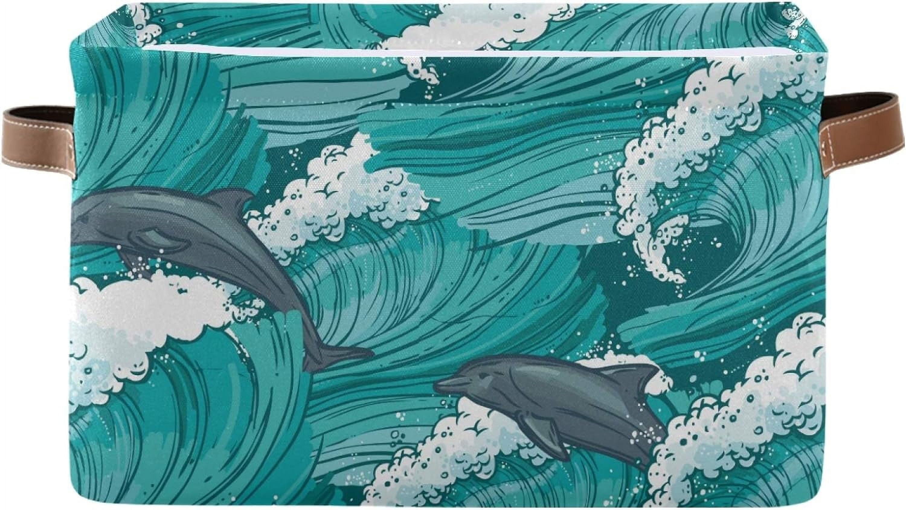 Coolnut Large Foldable Storage Bin Waves Sea Ocean Dolphins Fabric ...