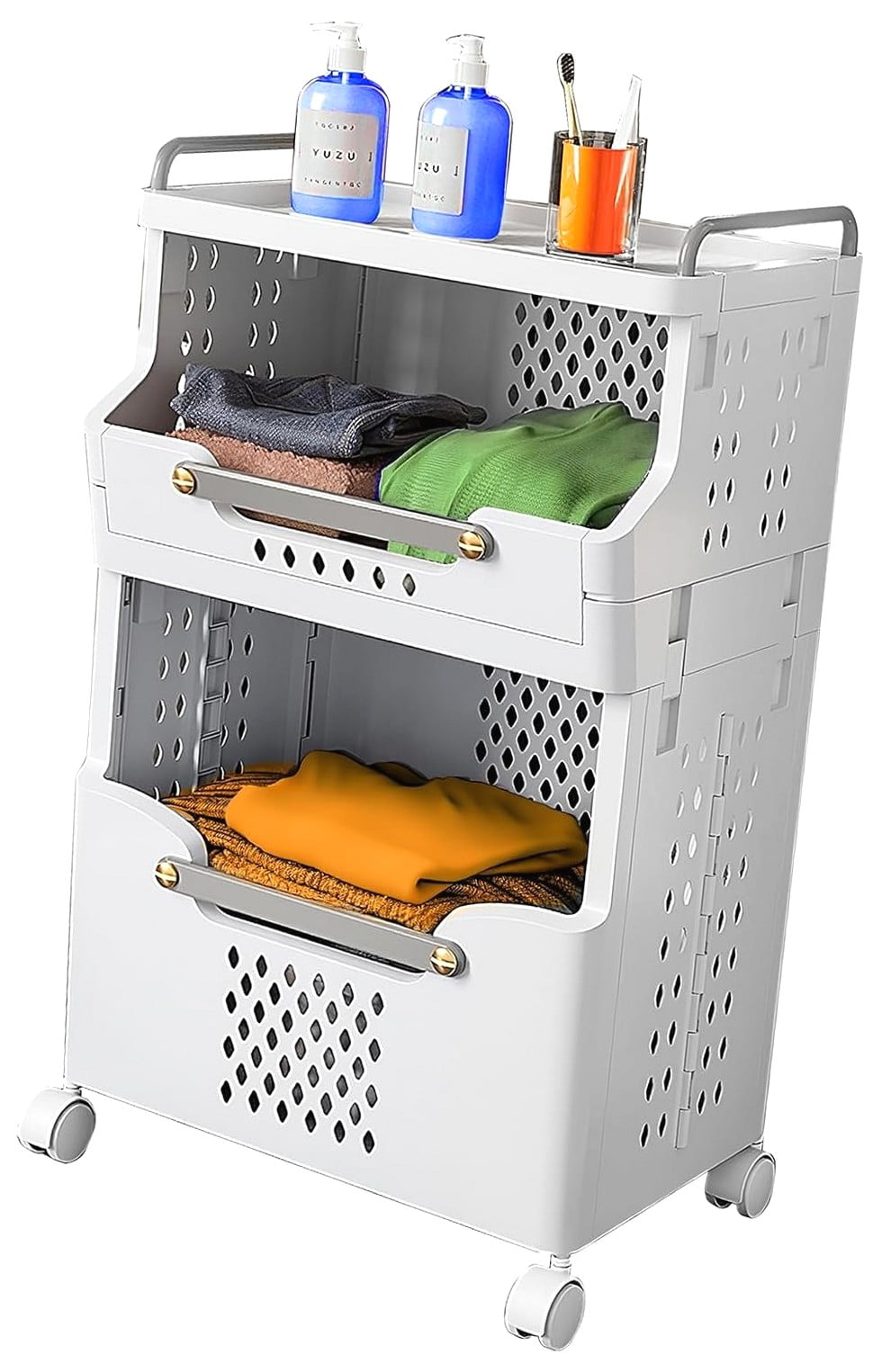 Coolnut Laundry Basket with Wheels, Rolling Folding Laundry Hamper ...