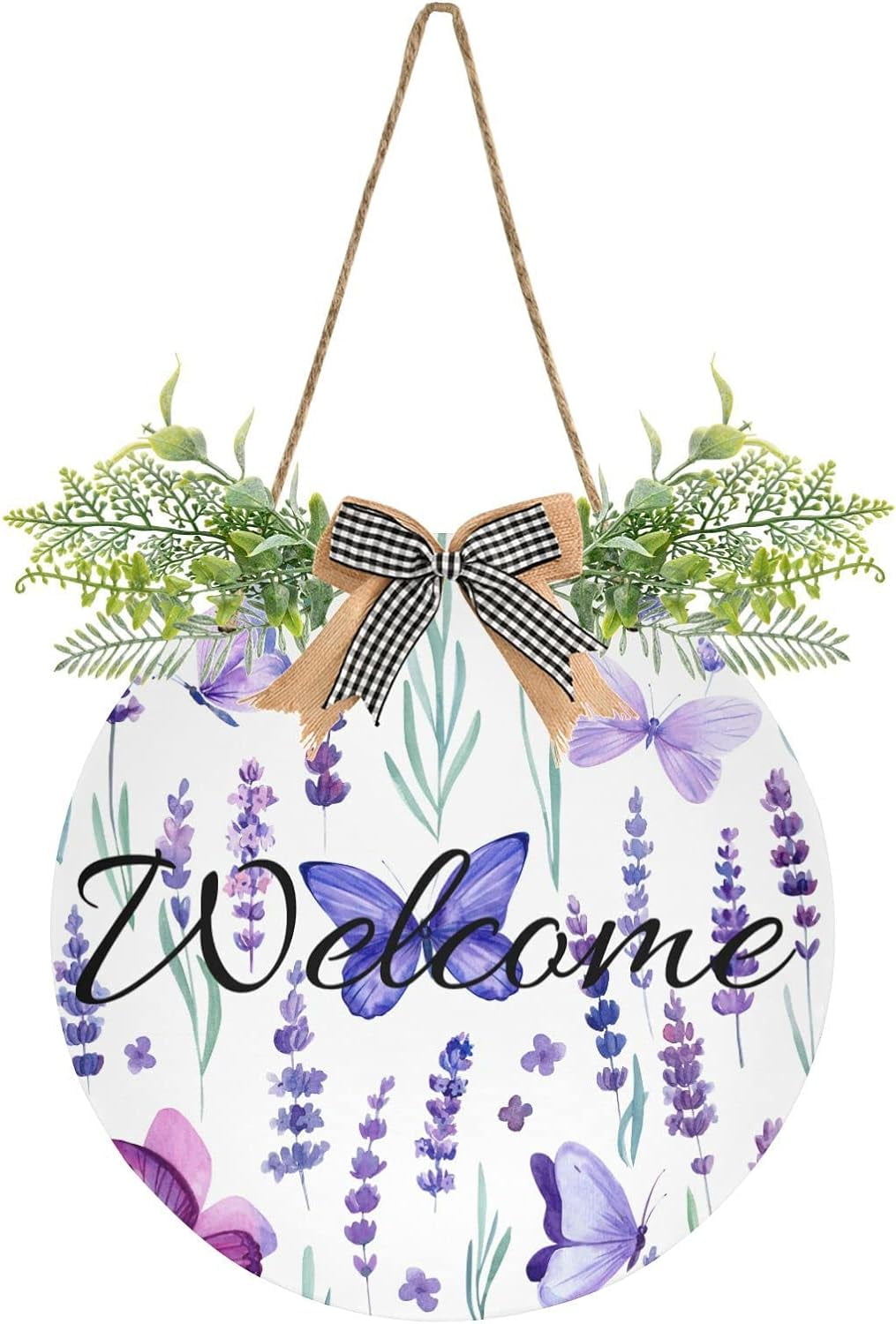 Coolnut Lavender Butterfly Welcome Sign for Front Door, Round Sign ...