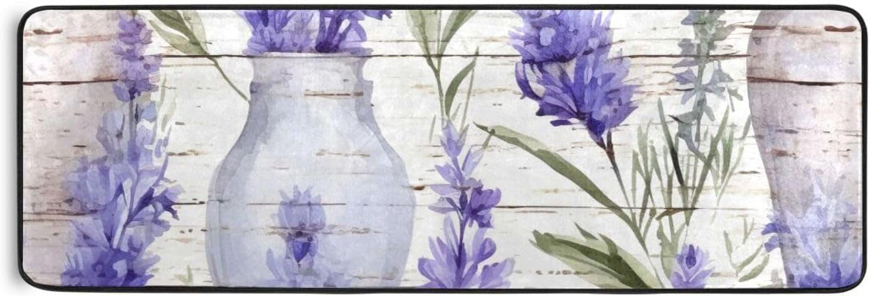 Coolnut Lavender Flowers Area Rug - 2' x 6' Washable Runner Rugs with ...