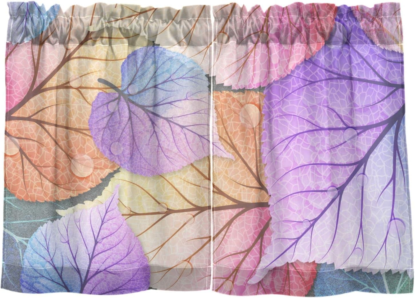 Coolnut Leaves Pattern Kitchen Curtains 2 Panels, UV Protected Tier ...