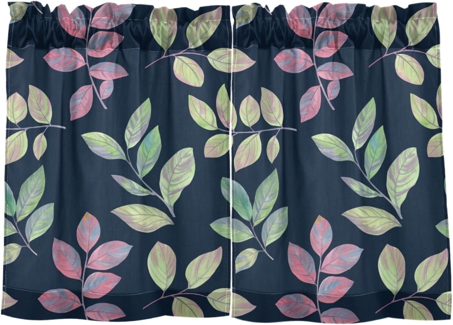 Coolnut Leaves Pattern Kitchen Curtains 2 Panels, UV Protected Tier ...