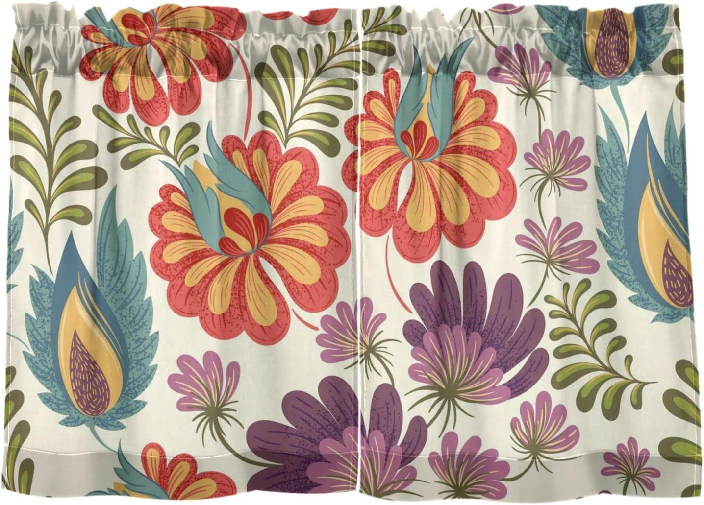 Coolnut Leaves Pattern Kitchen Curtains 2 Panels, UV Protected Tier ...