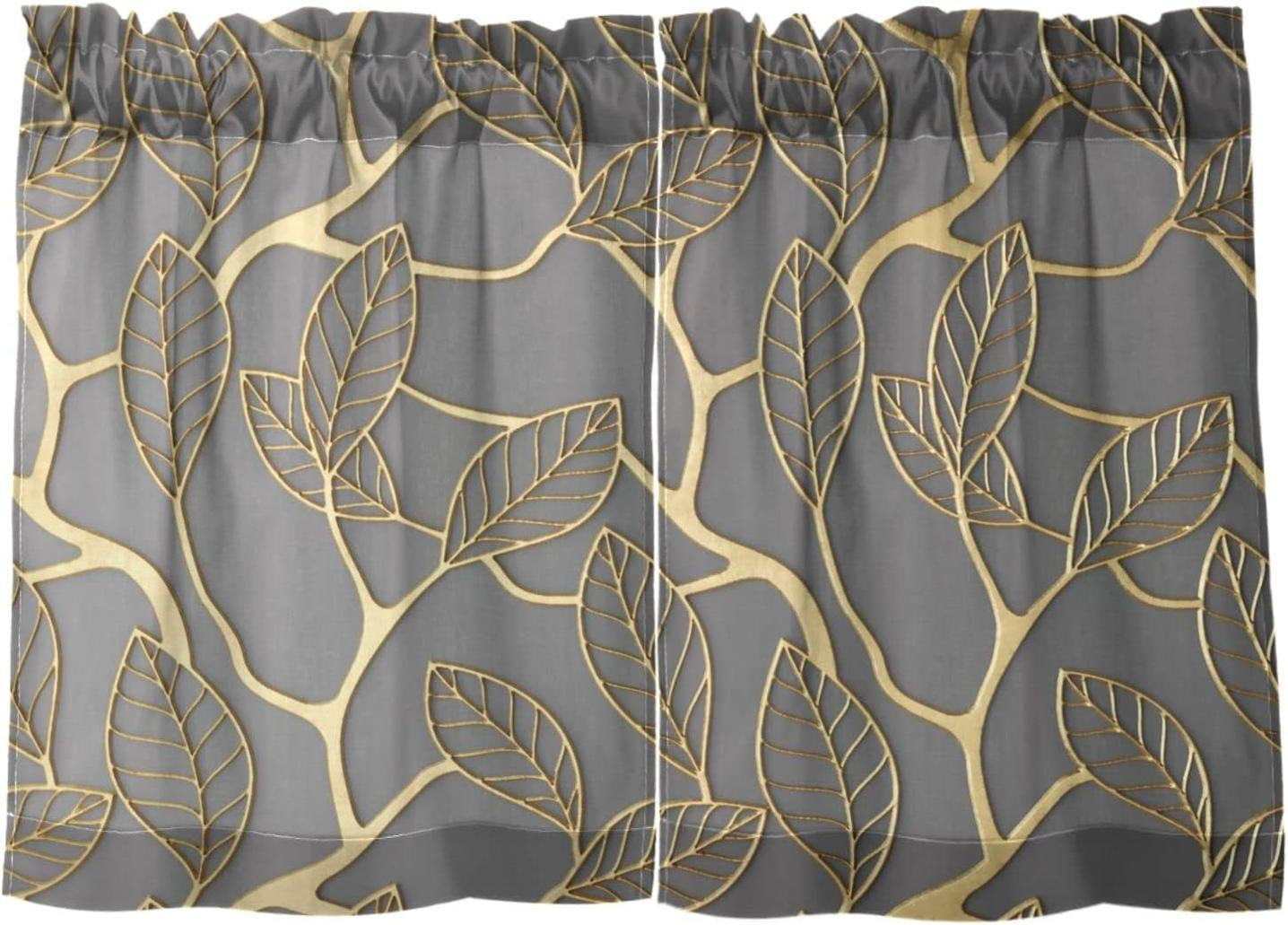 Coolnut Leaves Pattern Kitchen Curtains 2 Panels, UV Protected Tier ...