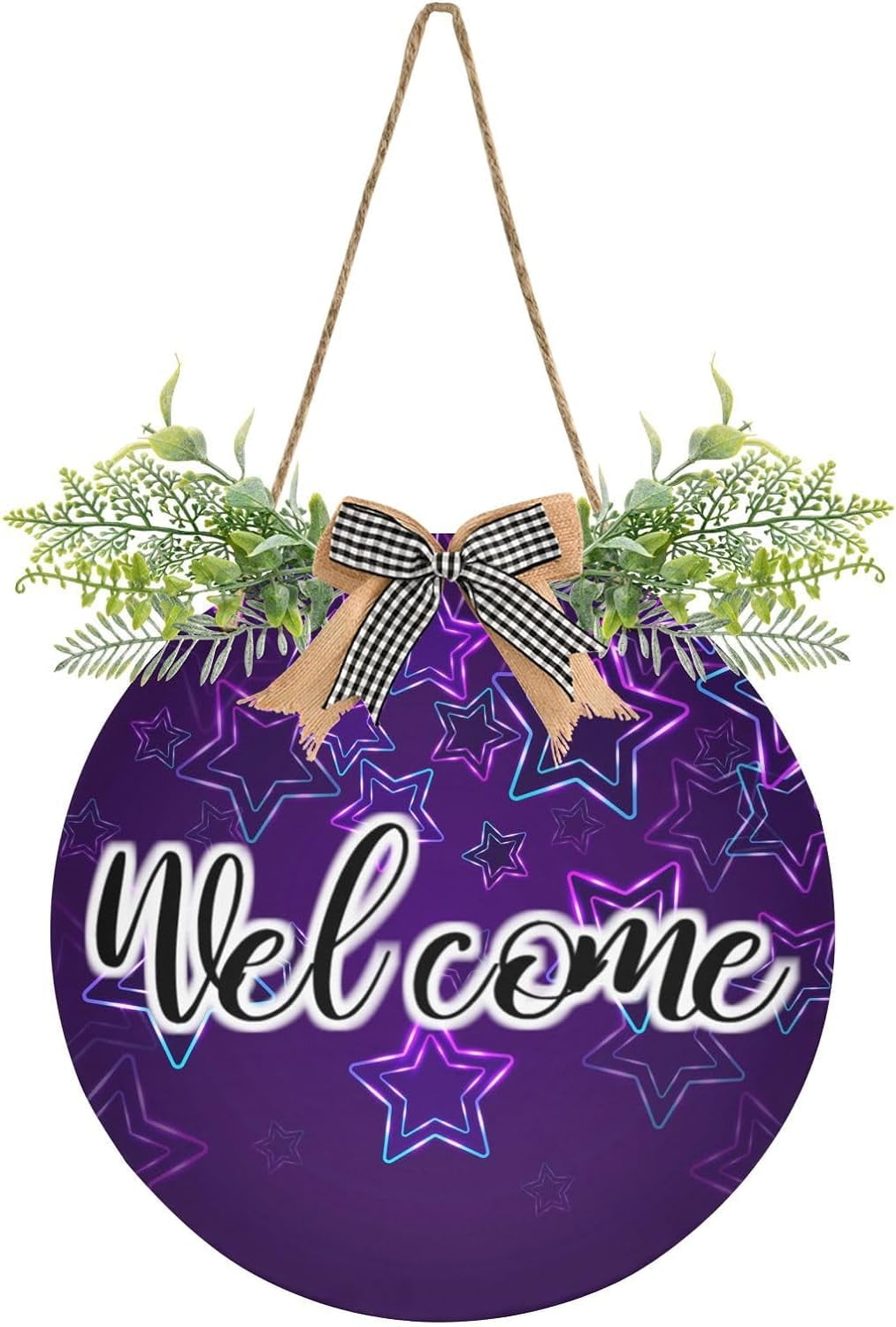 Coolnut Led Photic Neon Stars Front Door Round, Hanging Welcome Sign ...