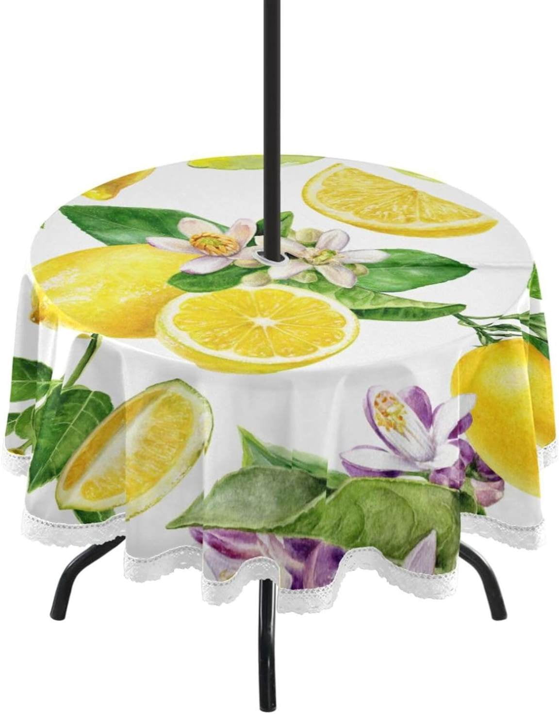 Coolnut Lemons Round Tablecloth 60" Outdoor Table Covers with Umbrella ...