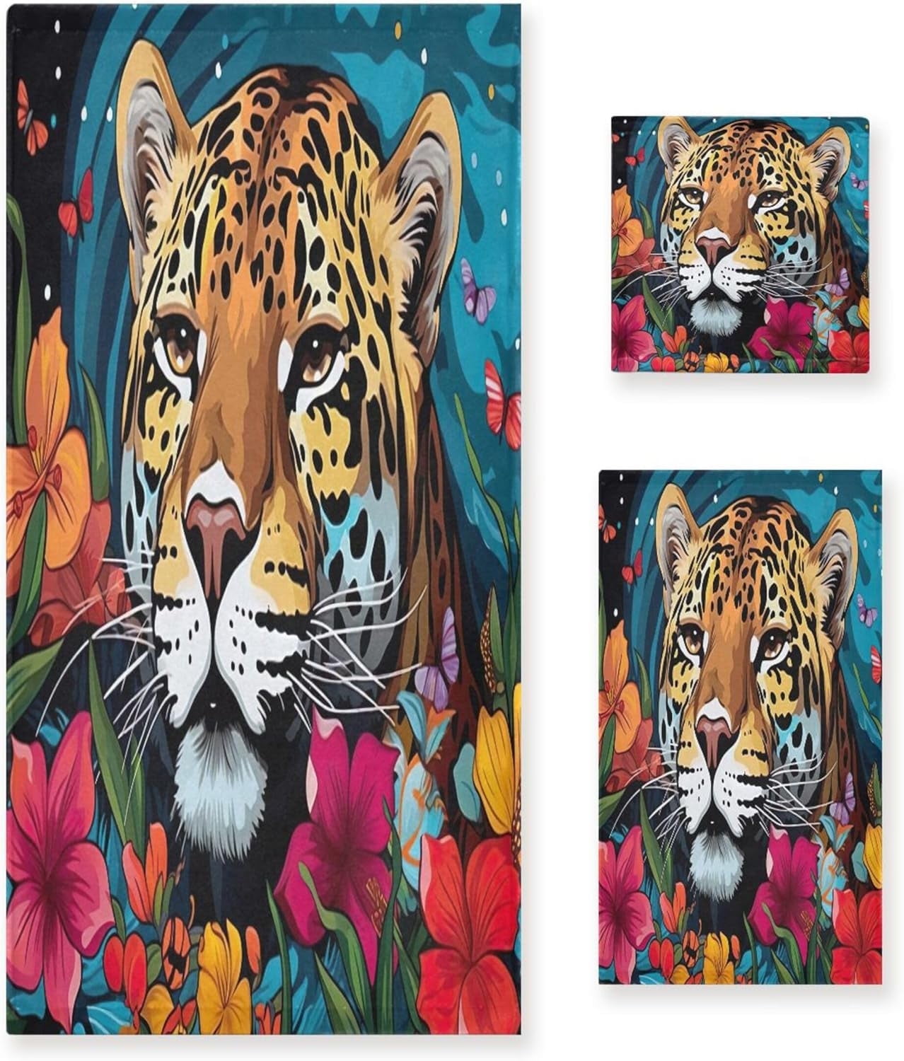 Coolnut Leopard Bathroom Towel Set of 3 with Hand Towel, Wash Cloths ...