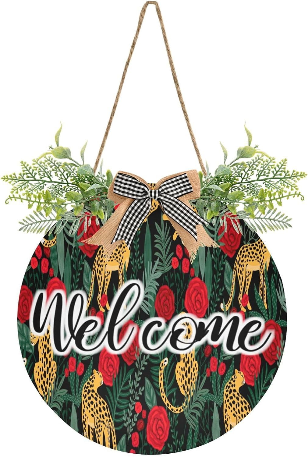 Coolnut Leopard Front Door Round, Hanging Welcome Sign, Front Door for ...