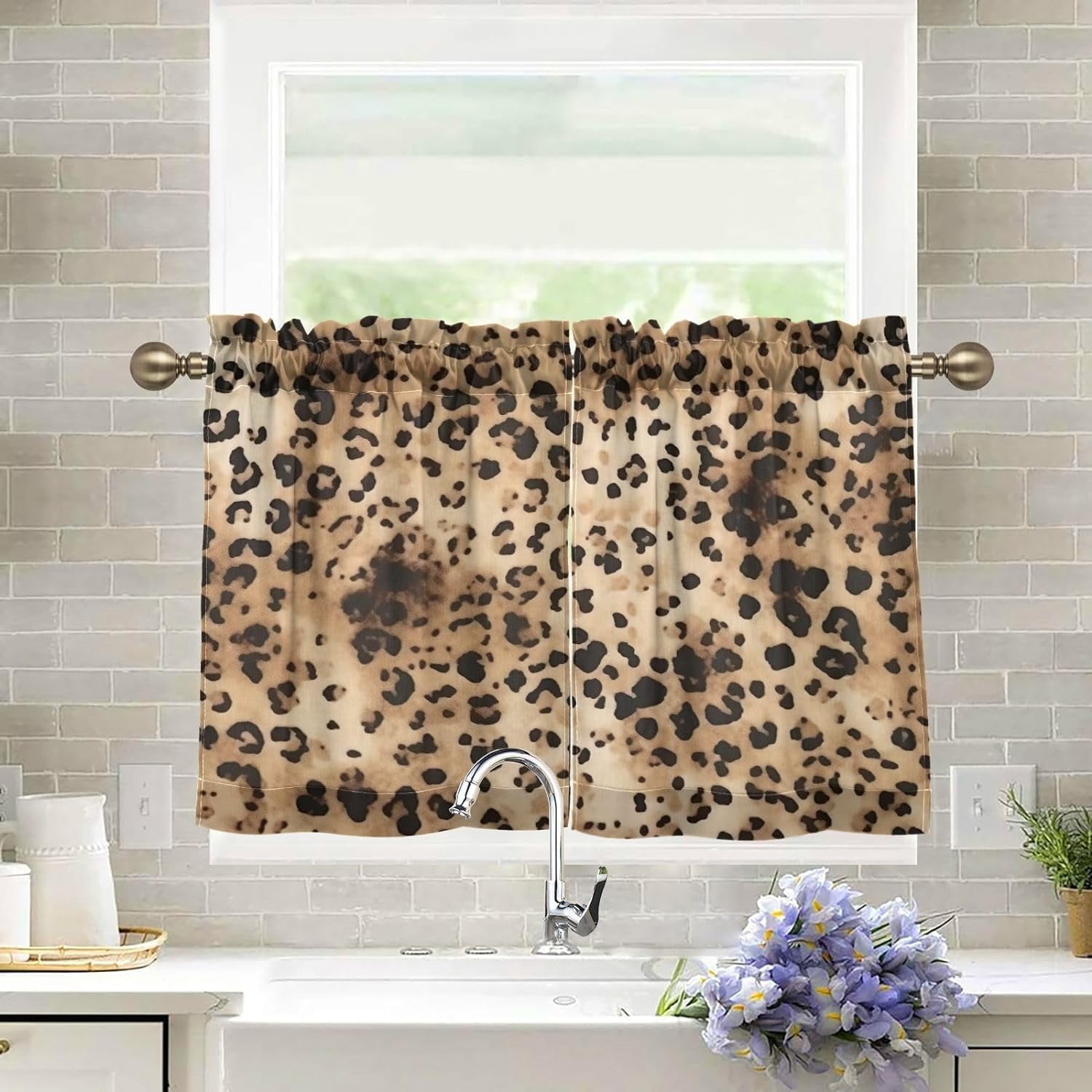 Coolnut Leopard Print Kitchen Curtains 24 Inch Length Blackout Thermal ...