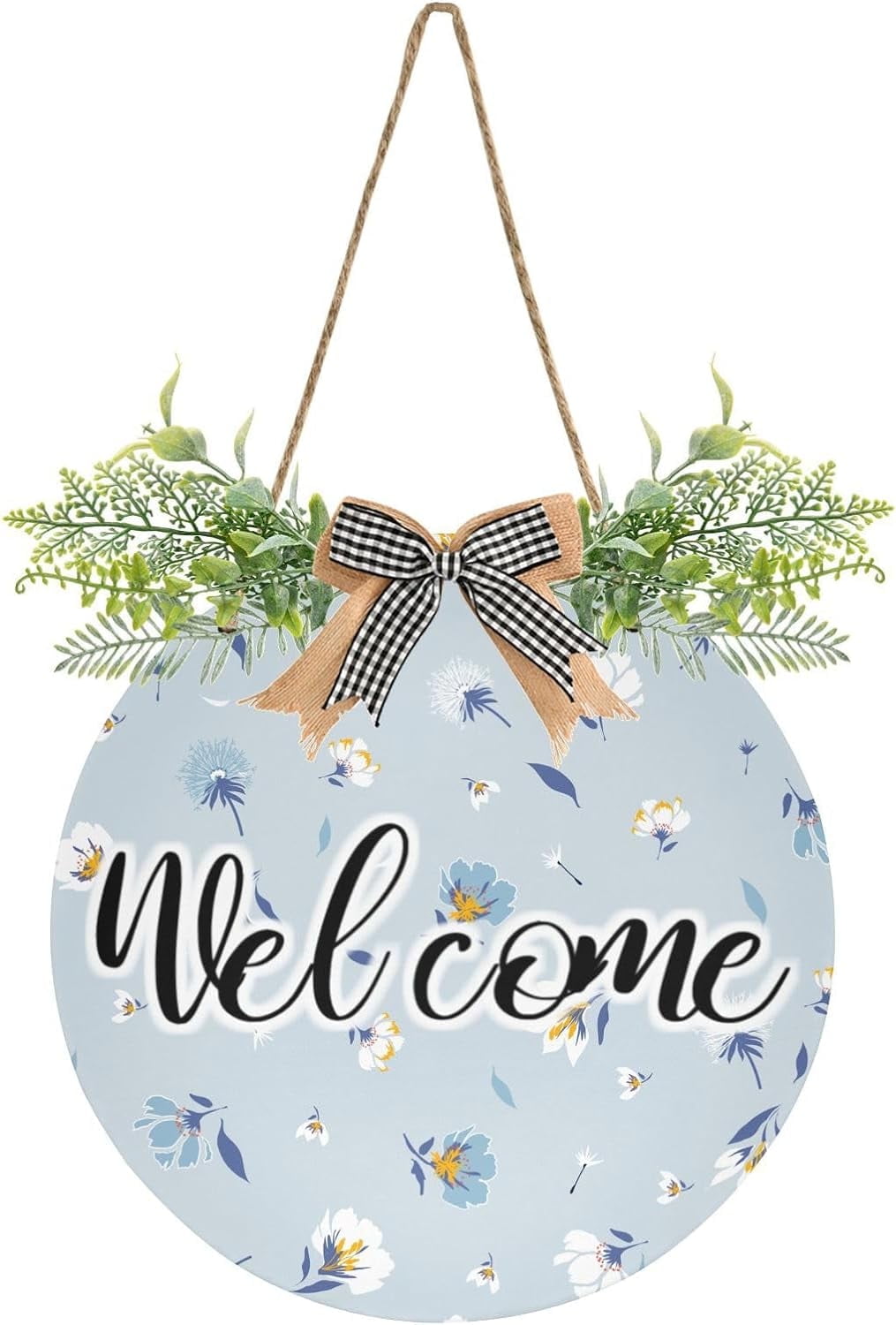 Coolnut Light Blue Flowers Front Door Round, Hanging Welcome Sign ...
