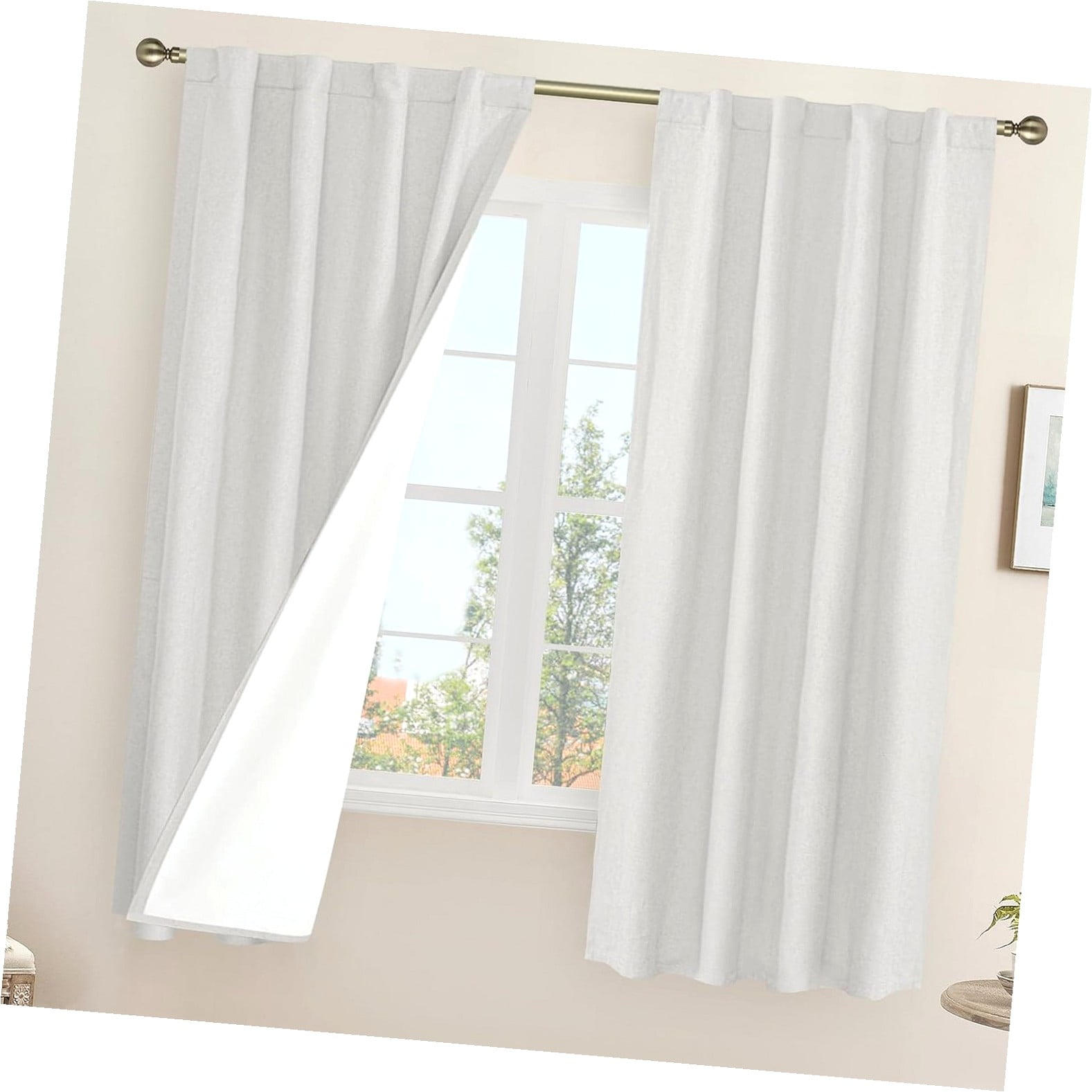 Coolnut Light Grey 100% Linen Curtains, 63 Inches Linen Textured ...