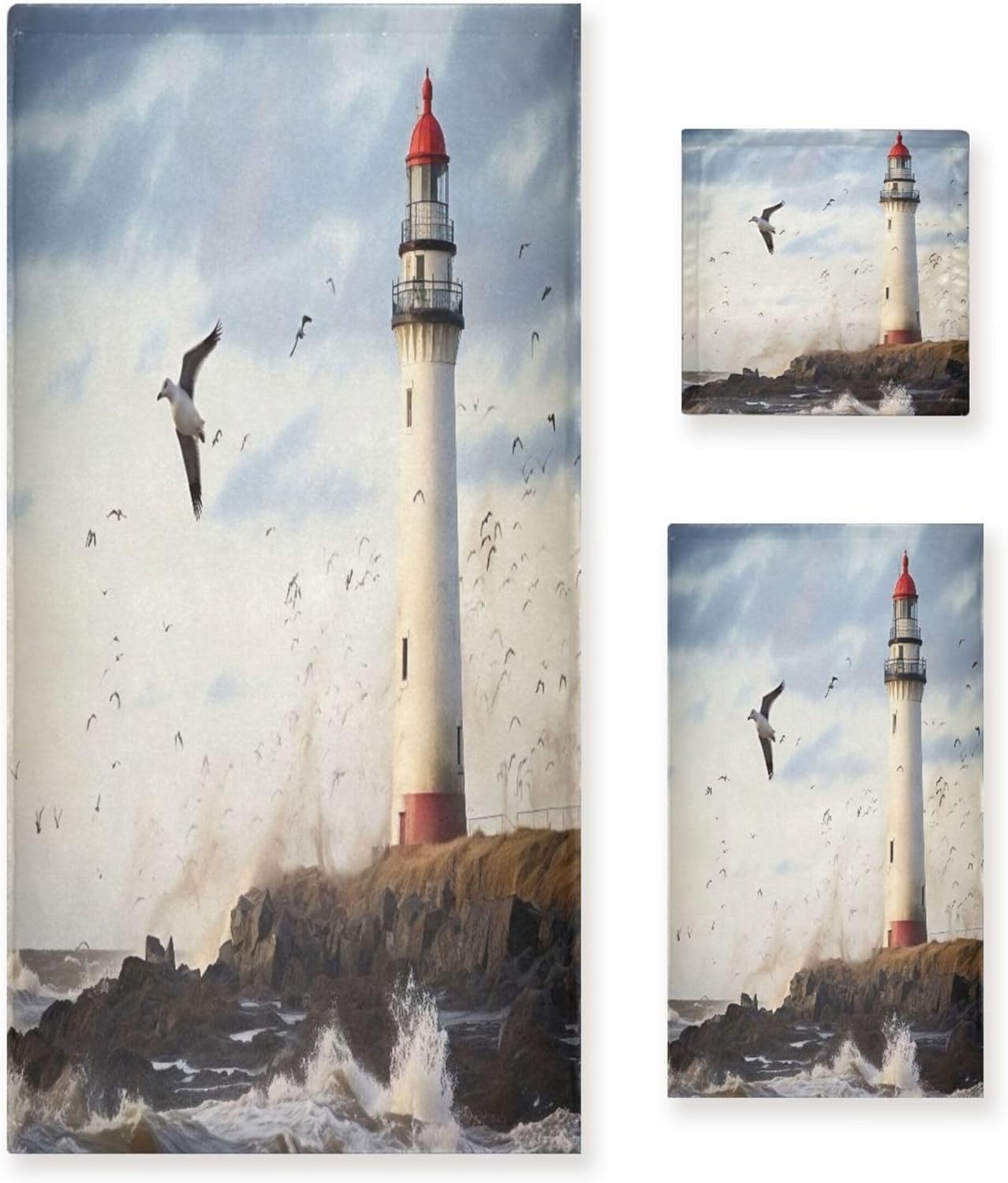 Coolnut Lighthouse on Coast Bathroom Towel Set of 3 with Hand Towel ...