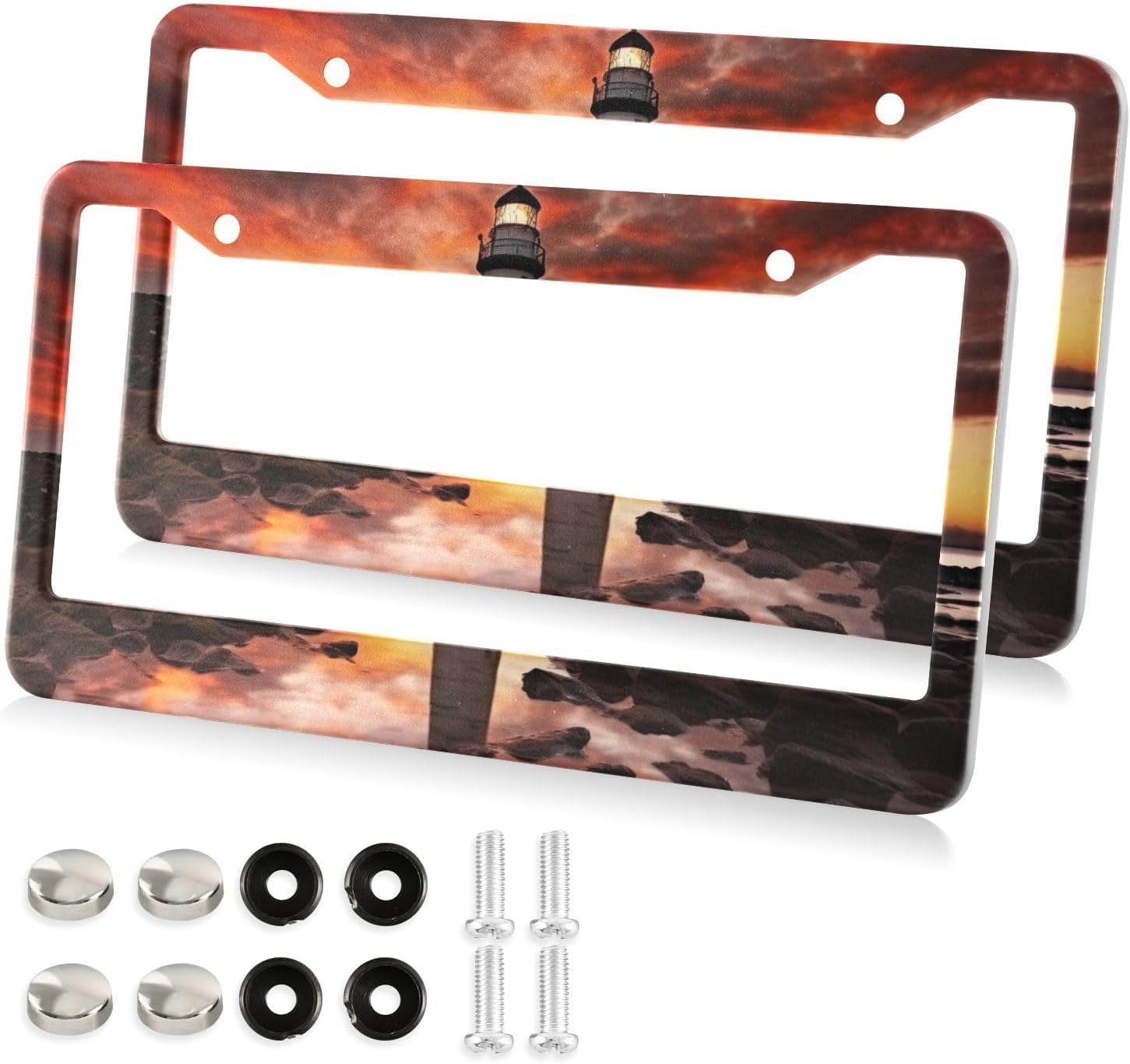 Coolnut Lighthouse Pattern License Plate Frames 2 Pack Aluminum License ...