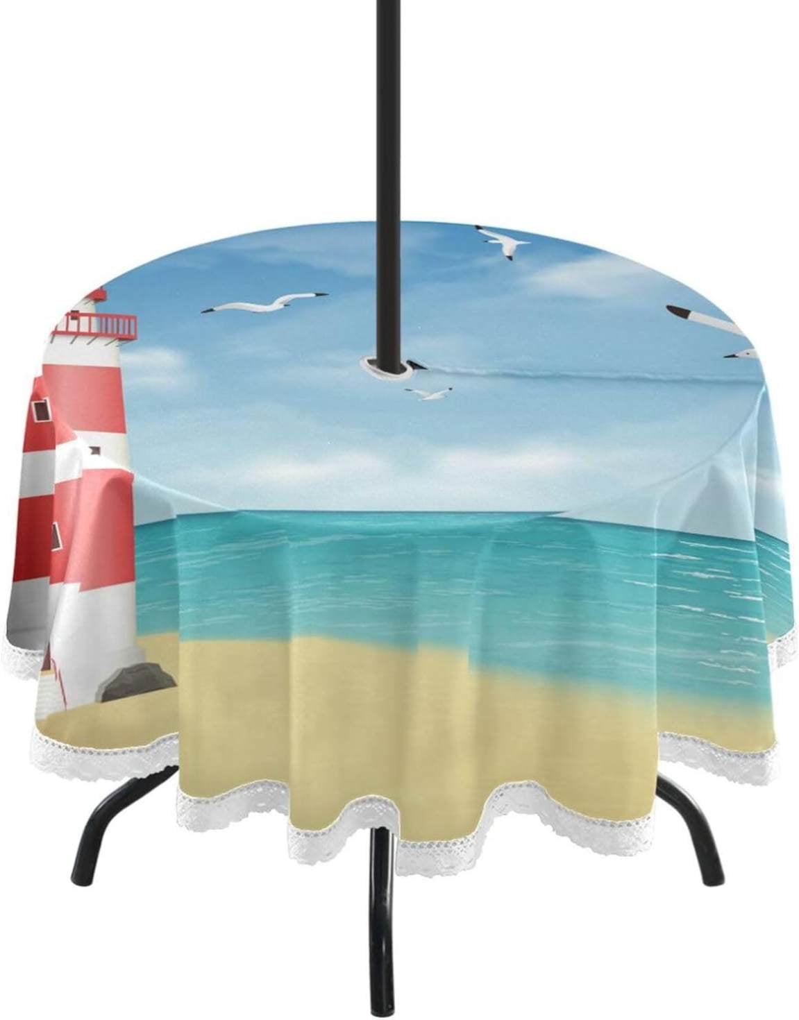 Coolnut Lighthouse Round Tablecloth 60" Outdoor Table Covers with ...