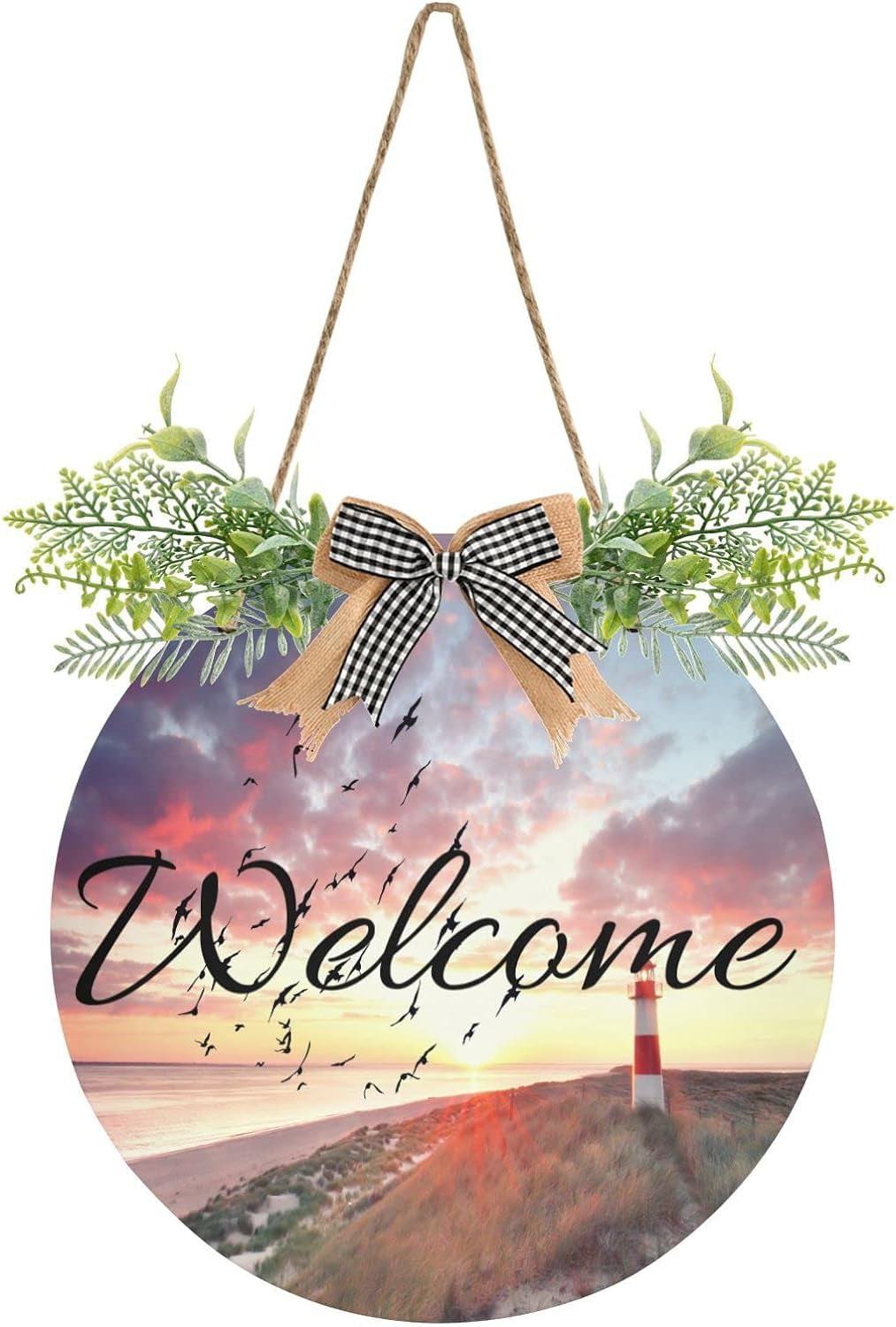 Coolnut Lighthouse Welcome Sign for Front Door, Round Sign Hanging ...