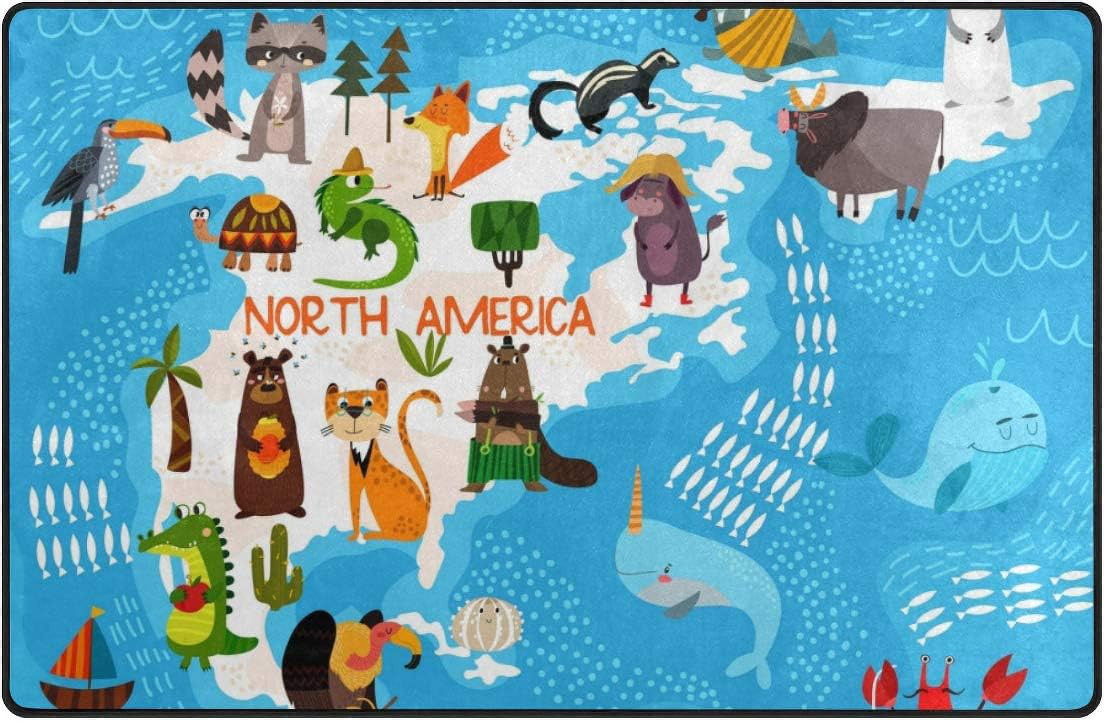 Coolnut Lightweight Soft Area Rugs 31x20 Inch, Animal North America Map ...