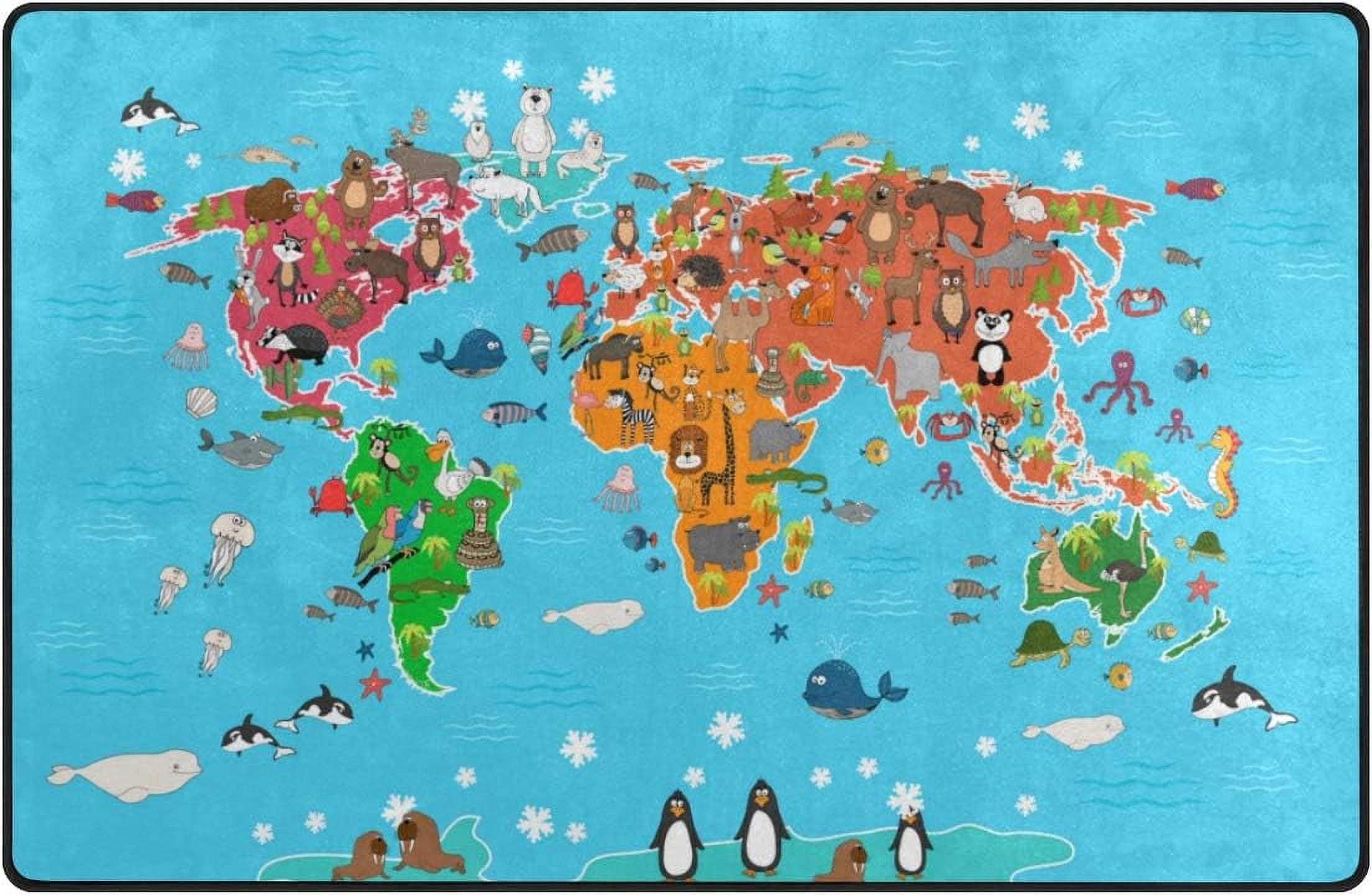 Coolnut Lightweight Soft Area Rugs 31x20 Inch, Cute Animals World Map ...