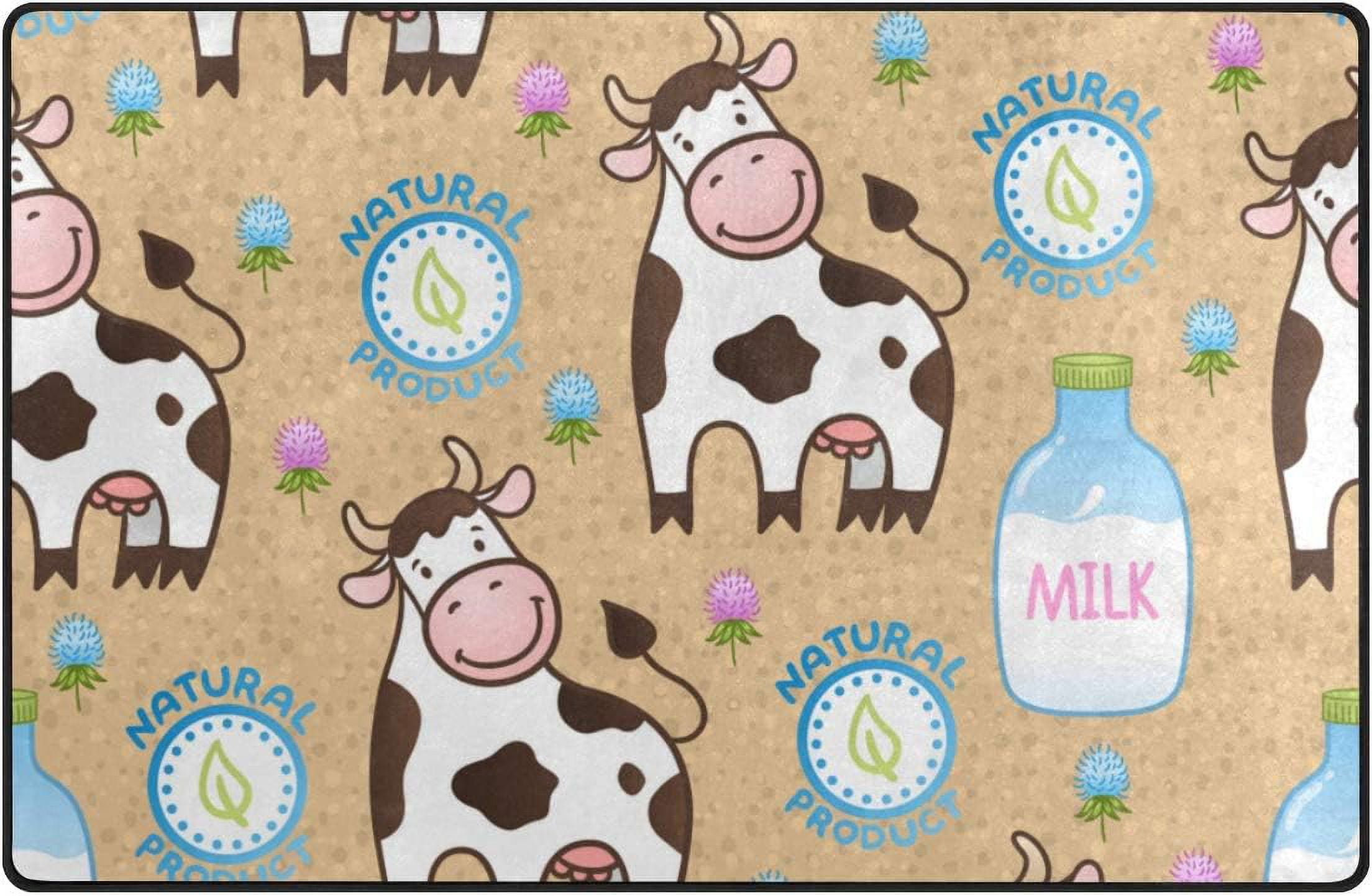 Coolnut Lightweight Soft Area Rugs 31x20 Inch, Cute Cow and Bottle of ...