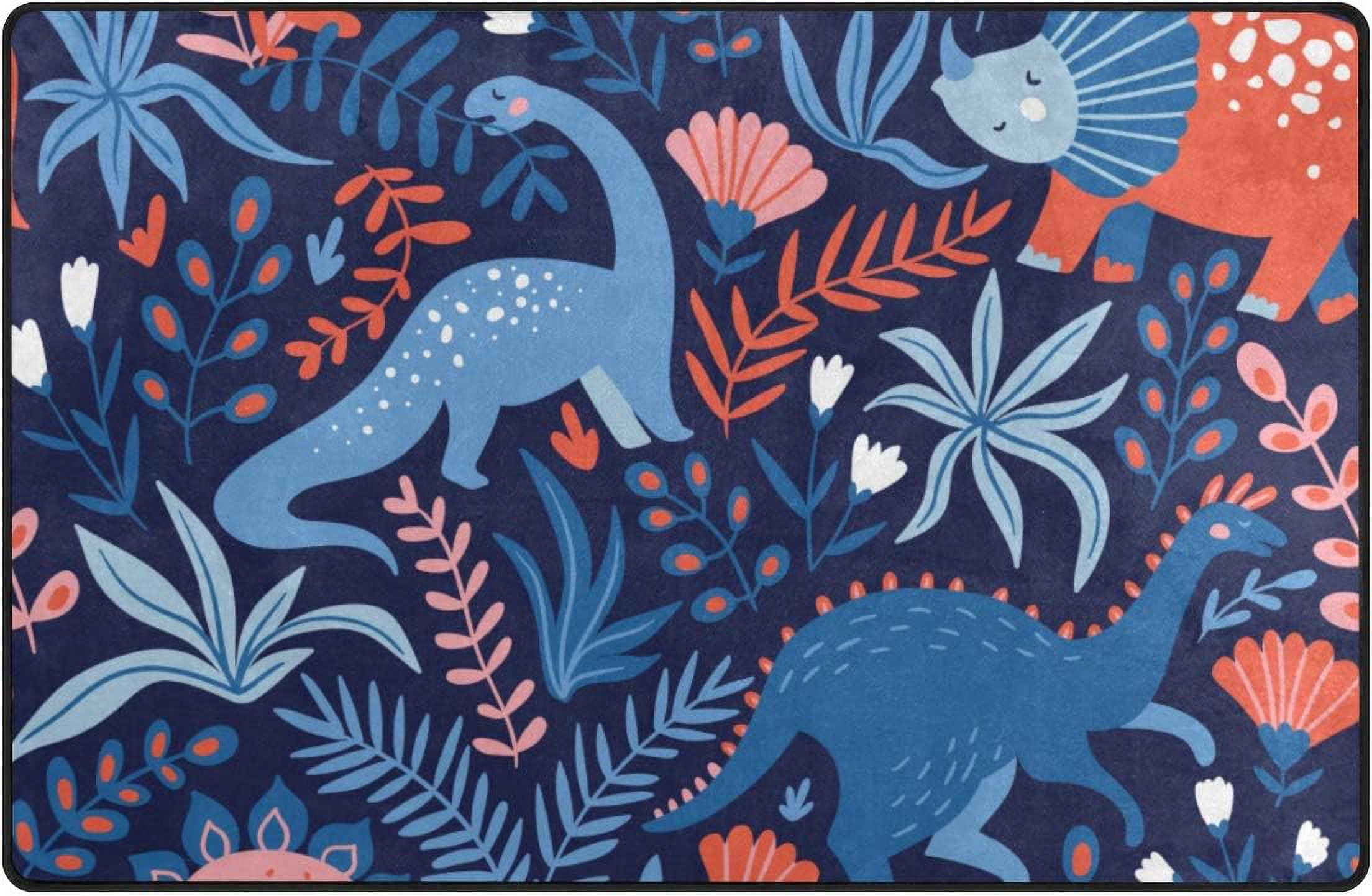Coolnut Lightweight Soft Area Rugs 31x20 Inch, Dinosaurs Floral Pattern ...