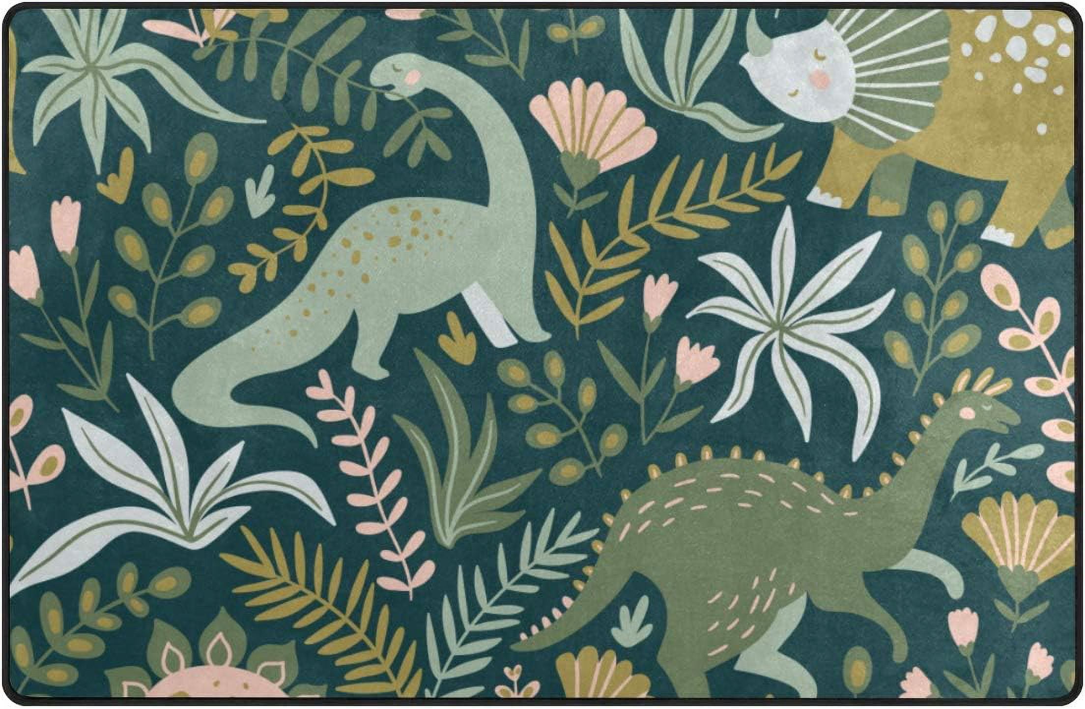 Coolnut Lightweight Soft Area Rugs 31x20 Inch, Dinosaurs Floral Pattern ...