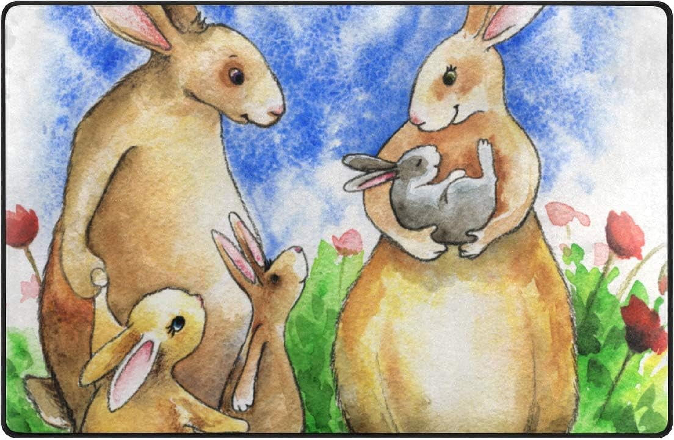 Coolnut Lightweight Soft Area Rugs 31x20 Inch, Large Family of Rabbits ...
