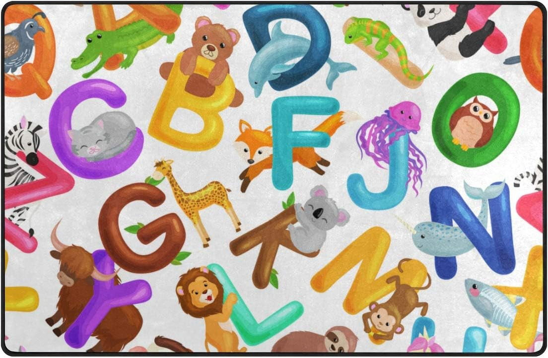 Coolnut Lightweight Soft Area Rugs 60x39 inch, Animals Alphabet Set ...