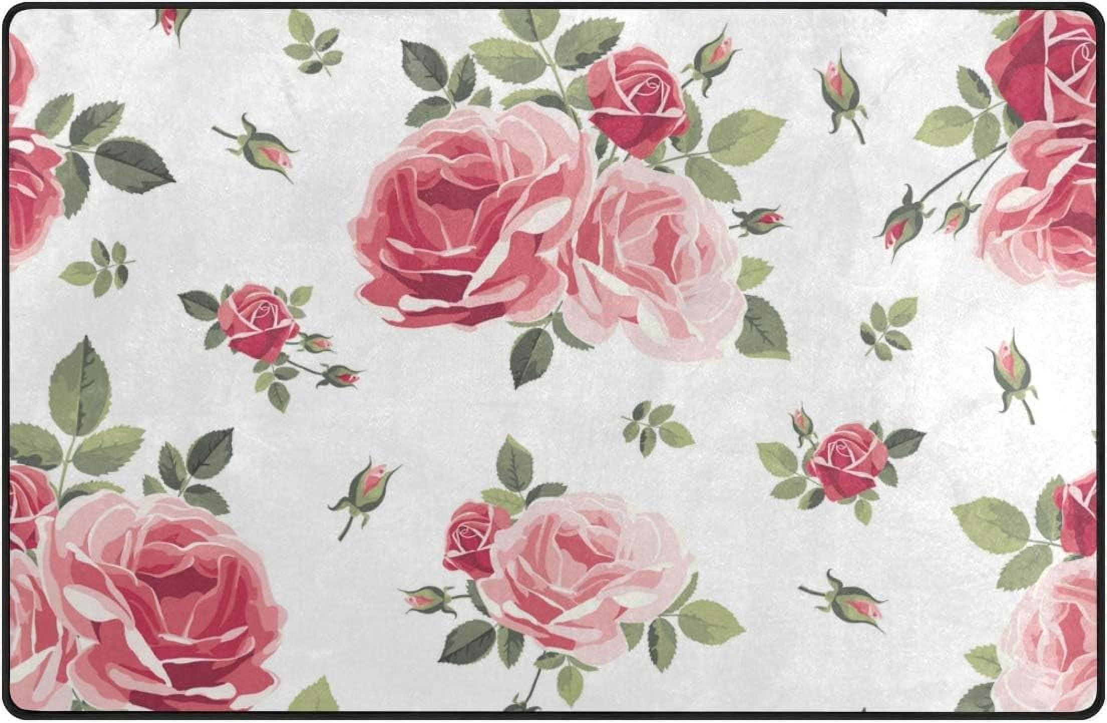 Coolnut Lightweight Soft Area Rugs 60 x 39 inch (5'x 3'3"), Roses ...