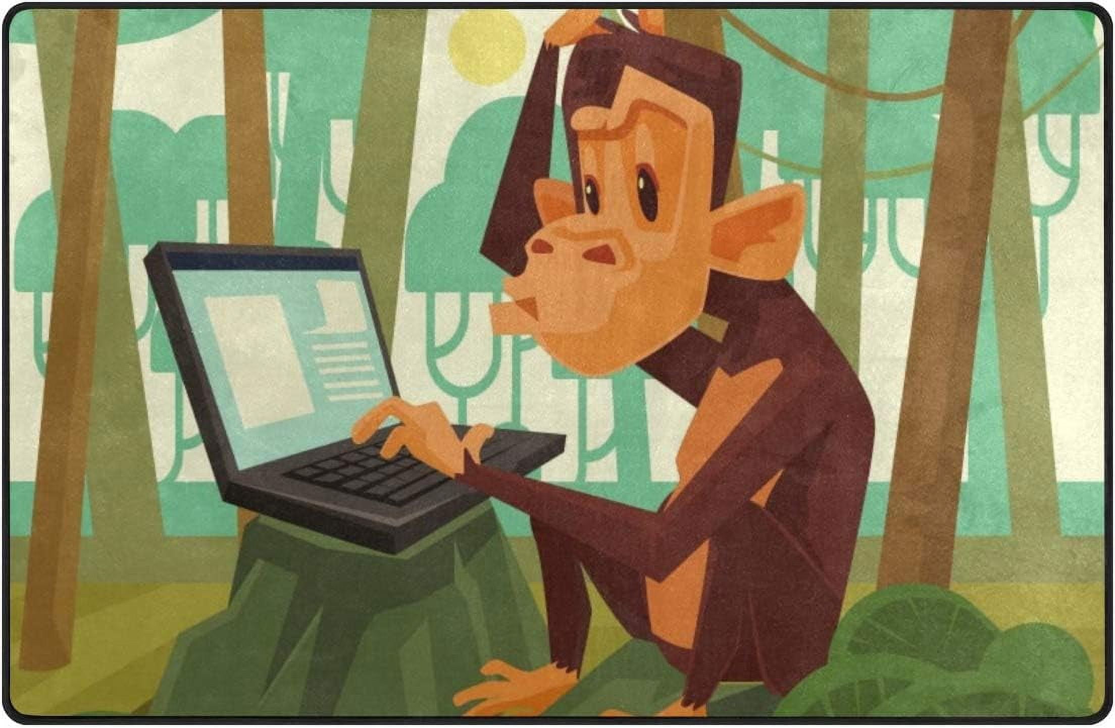 Coolnut Lightweight Soft Area Rugs 60x39 inch, Monkey with Laptop Floor ...