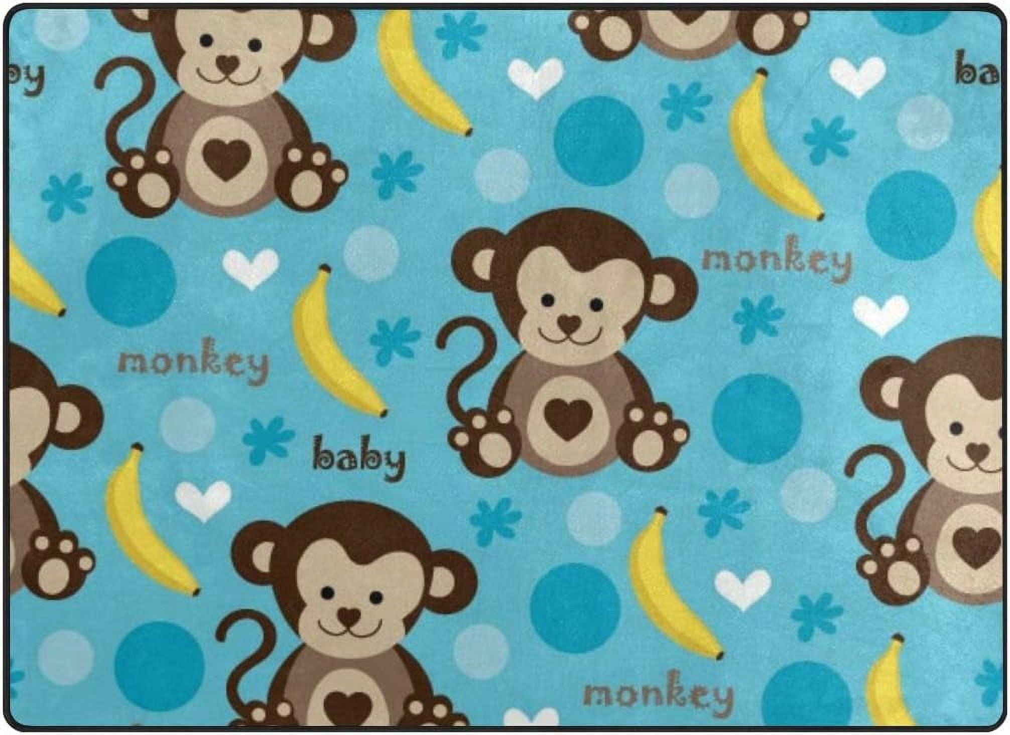Coolnut Lightweight Soft Area Rugs 63 x 48 in, Baby Monkey and Banana ...
