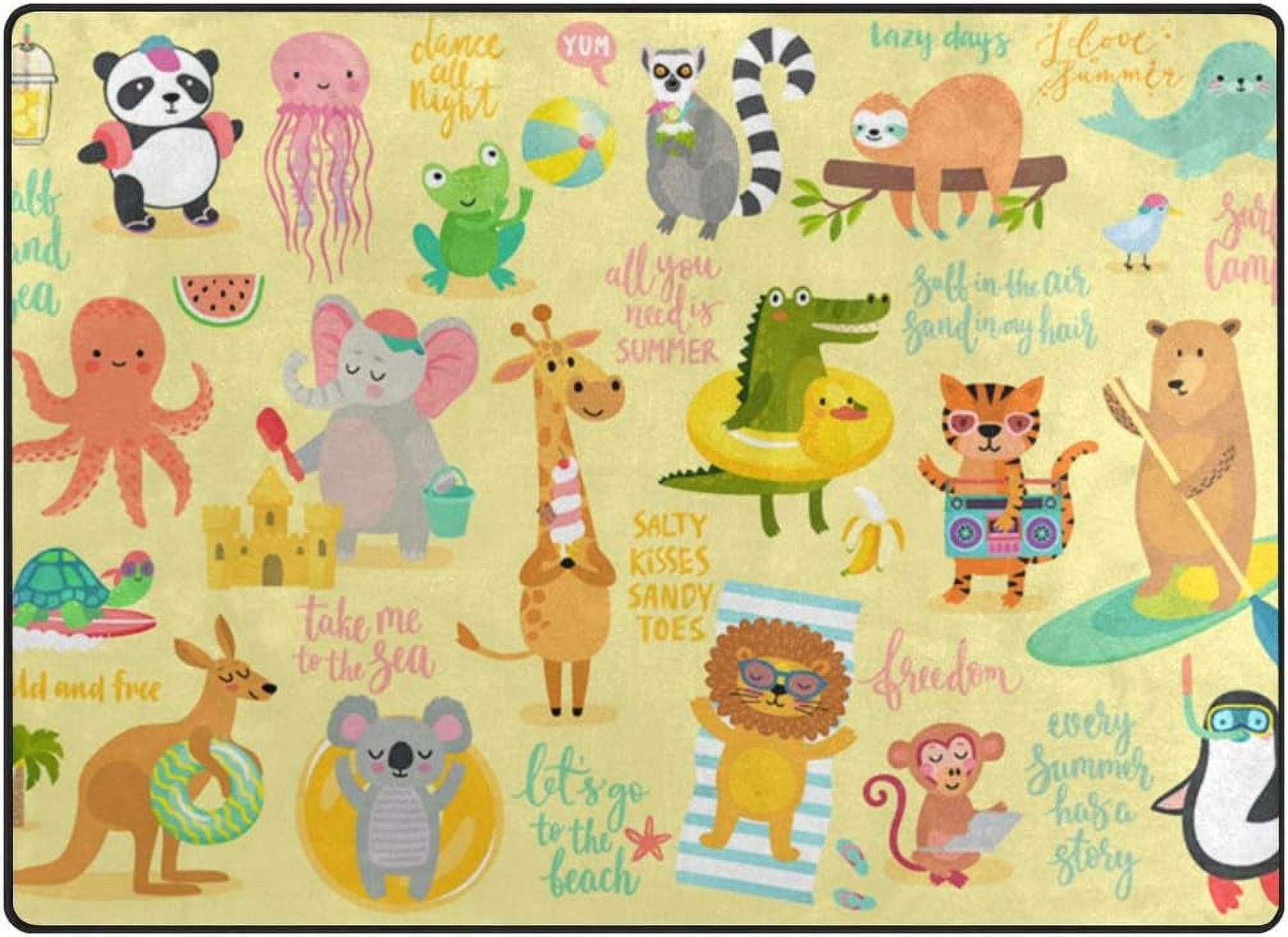 Coolnut Lightweight Soft Area Rugs 63 x 48 in, Beach Animals Floor Mat ...