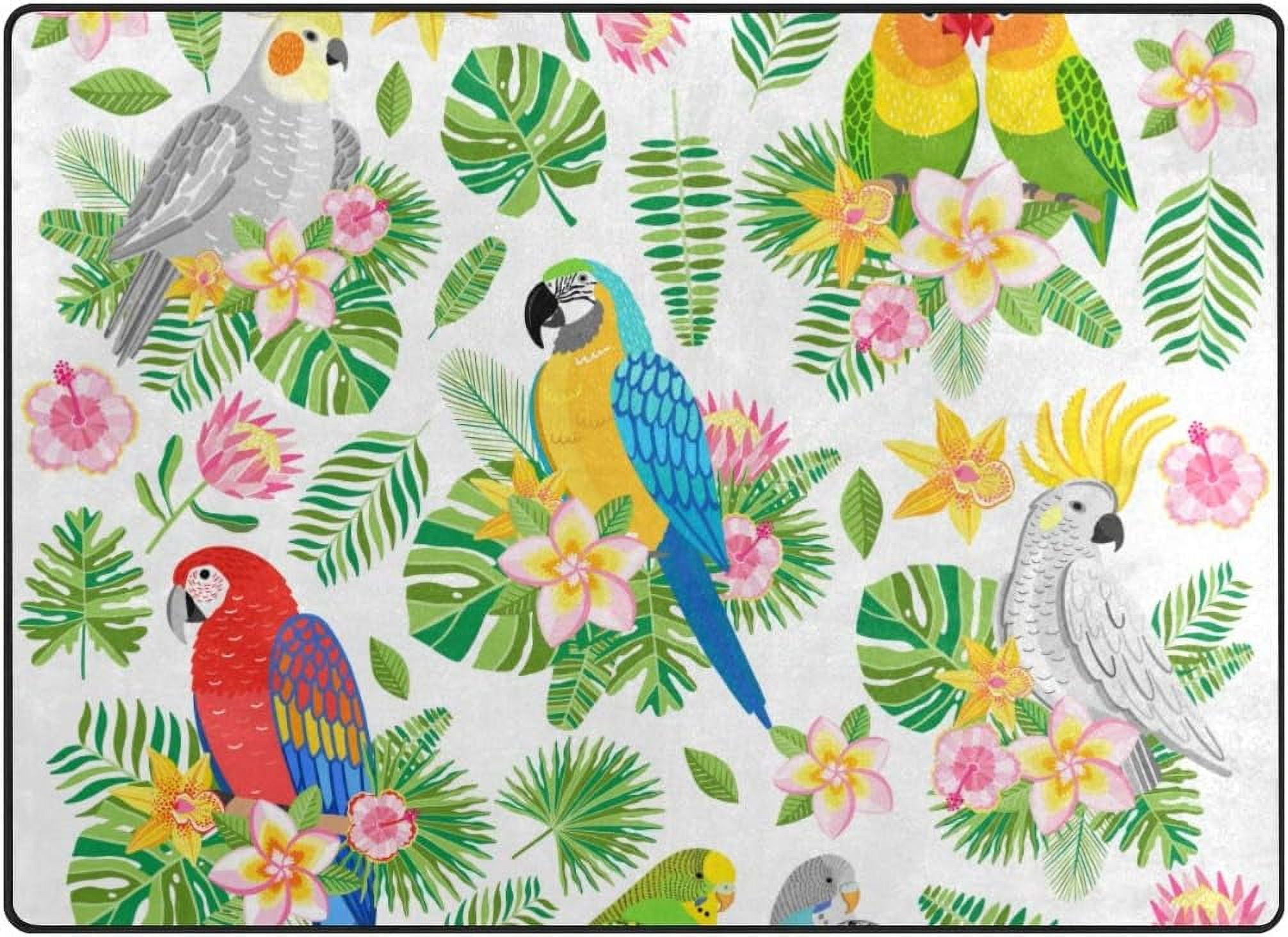 Coolnut Lightweight Soft Area Rugs 63 x 48 in, Beautiful Parrot Flowers ...