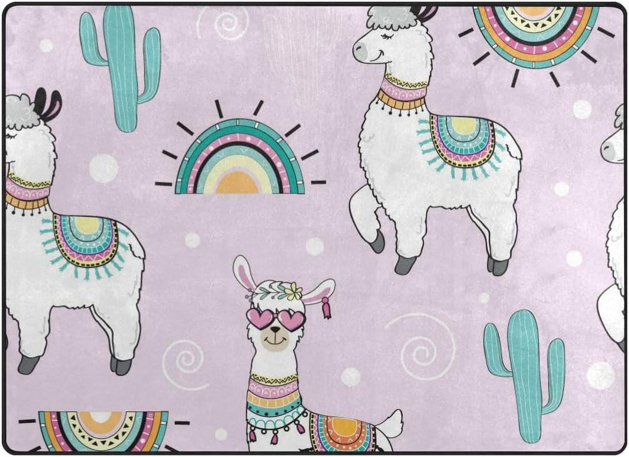 Coolnut Lightweight Soft Area Rugs 63 x 48 in, Cute Cartoon Llamas ...