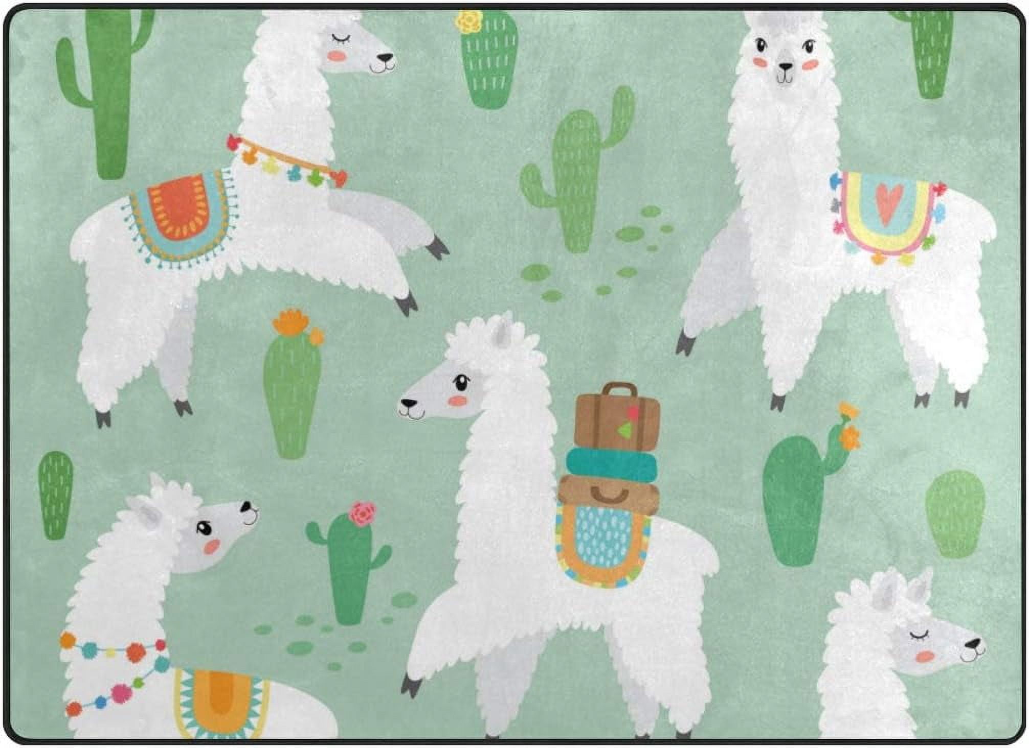 Coolnut Lightweight Soft Area Rugs 63 x 48 in, Cute Llama with Cactus ... Coolnut Lightweight Soft Area Rugs 63 x 48 in, Cute Llama with Cactus ...