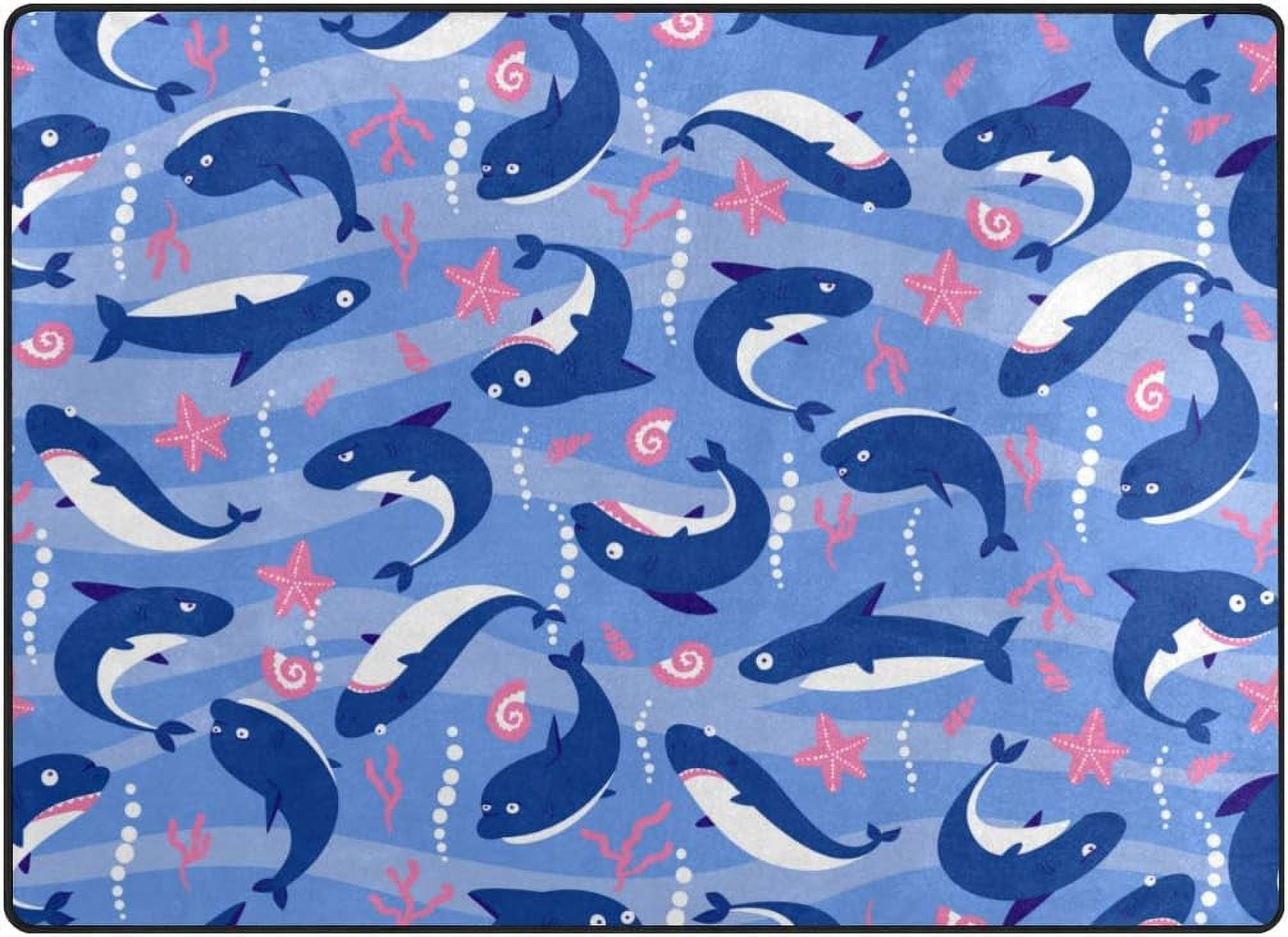 Coolnut Lightweight Soft Area Rugs 63 x 48 in, Cute Sharks Swimming ...