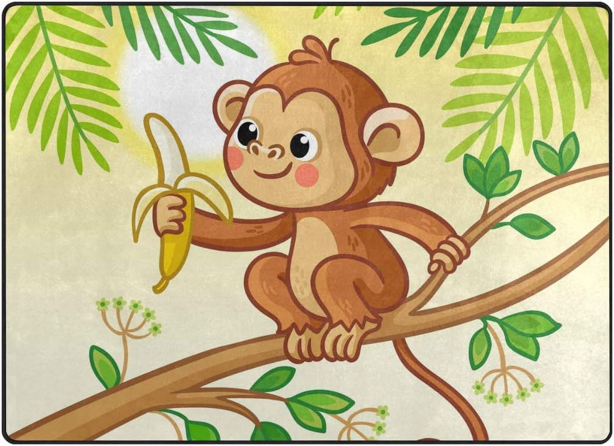 Coolnut Lightweight Soft Area Rugs 63 x 48 in, Monkey Sits A Tree Floor ...