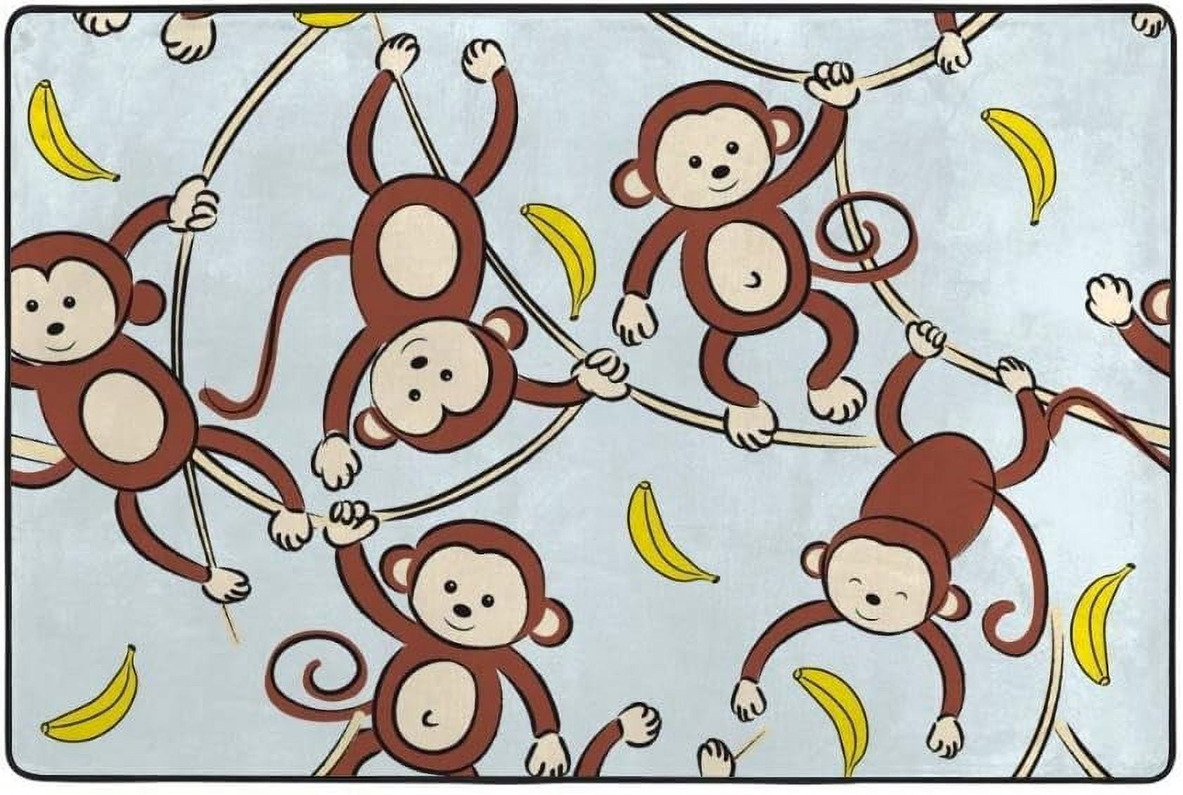 Coolnut Lightweight Soft Area Rugs 63 x 48 in, Monkey and Banana Vines ...