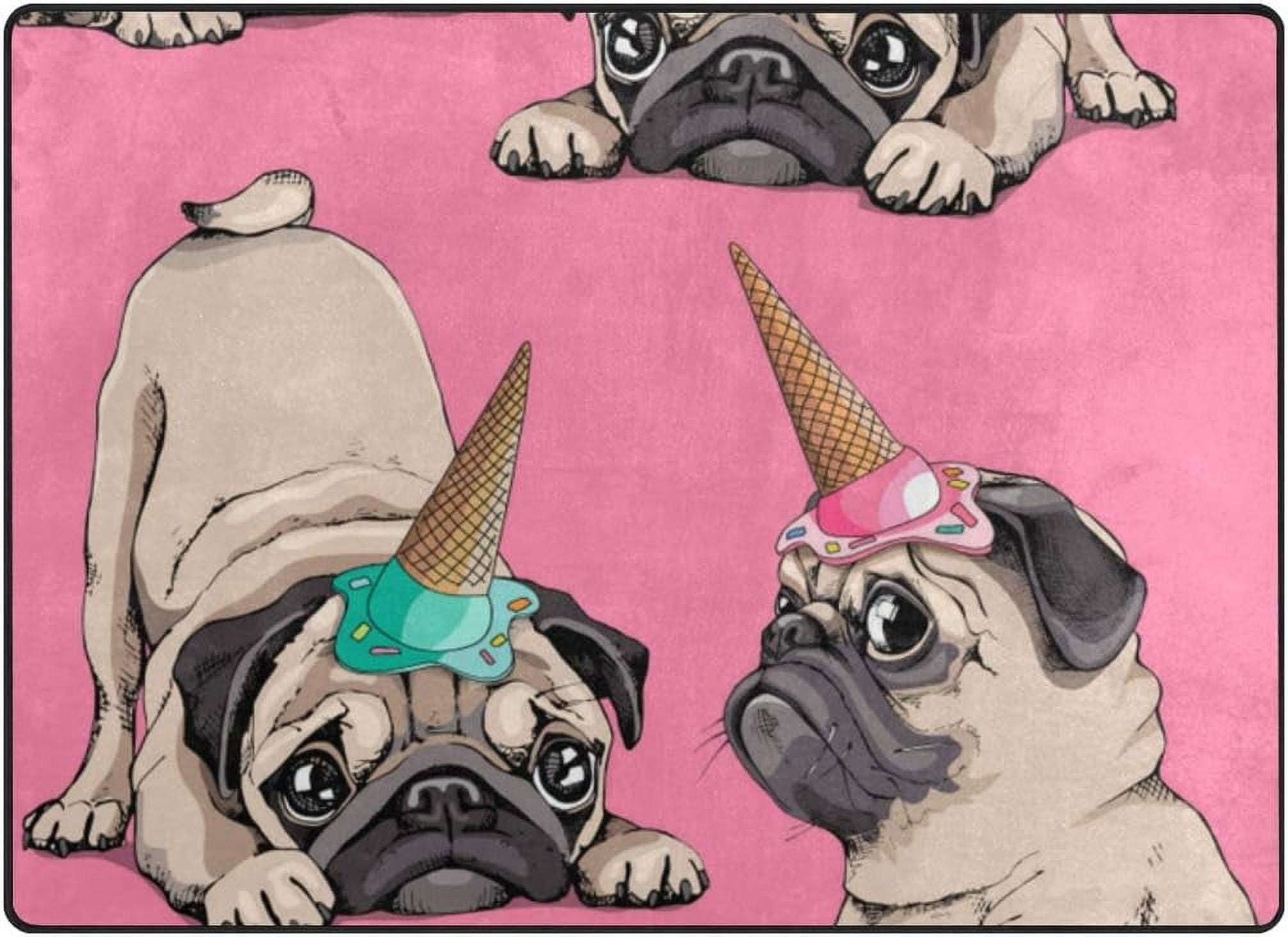 Coolnut Lightweight Soft Area Rugs 63 x 48 in, Pugs in A Ice Cream ...