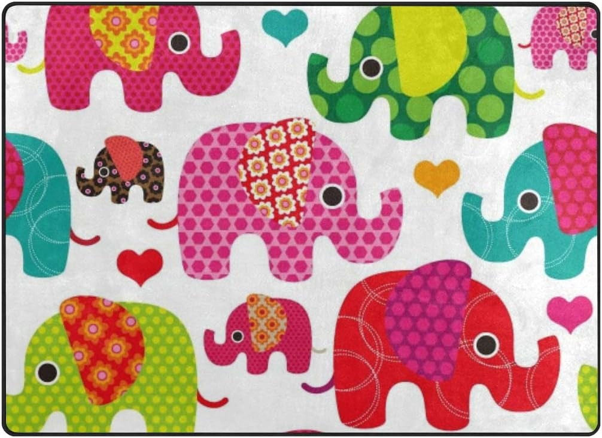Coolnut Lightweight Soft Area Rugs 63 x 48 in, Retro Elephants Floor ...