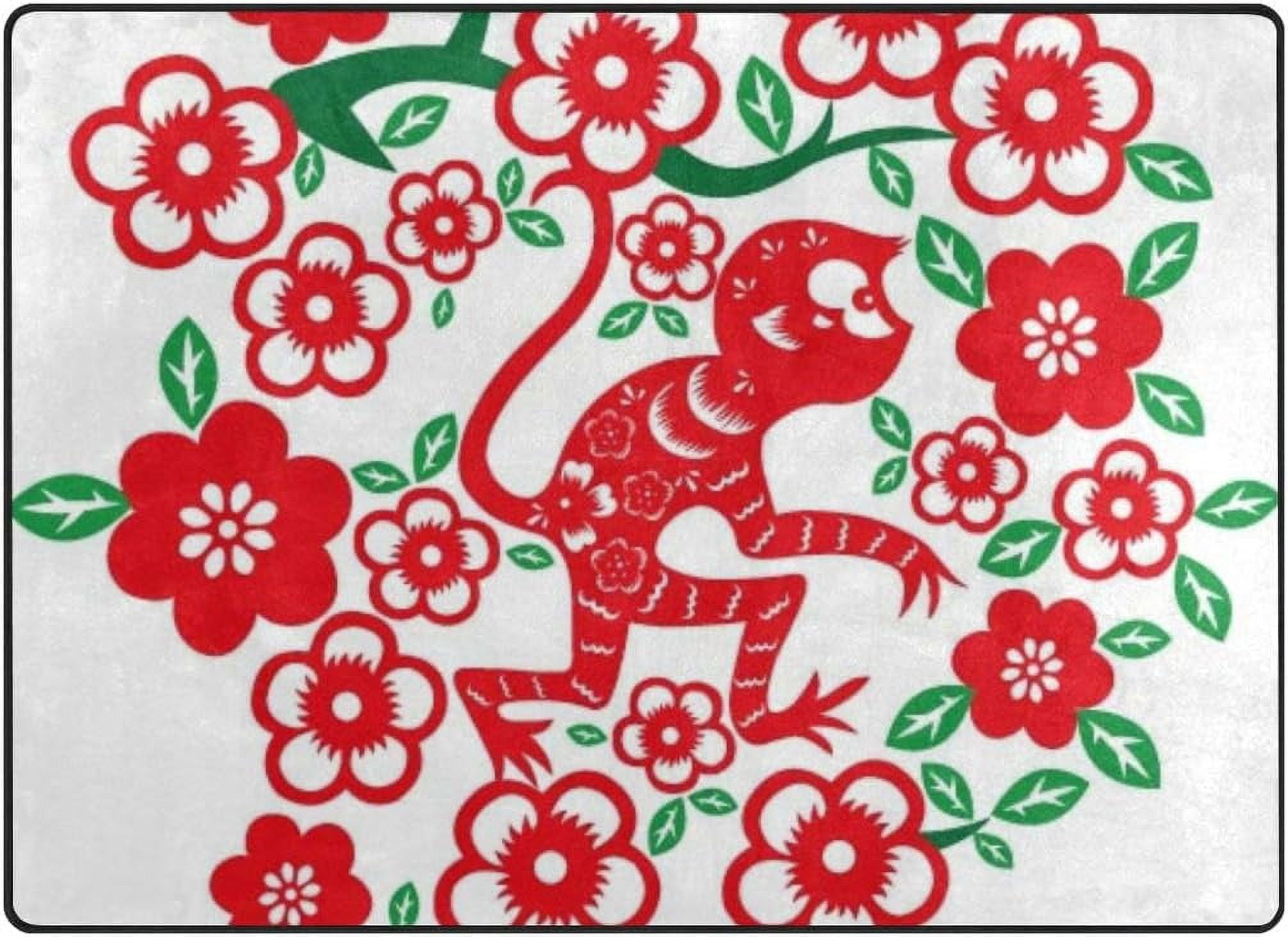 Coolnut Lightweight Soft Area Rugs 63 x 48 in, Traditional Paper Cut of ...