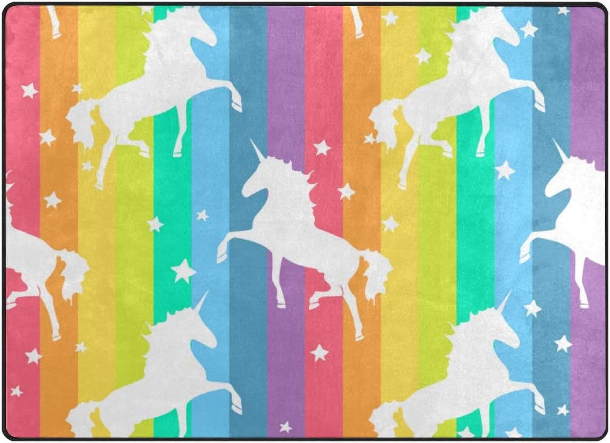 Coolnut Lightweight Soft Area Rugs 63 x 48 in, Unicorn Heart Rainbow ...