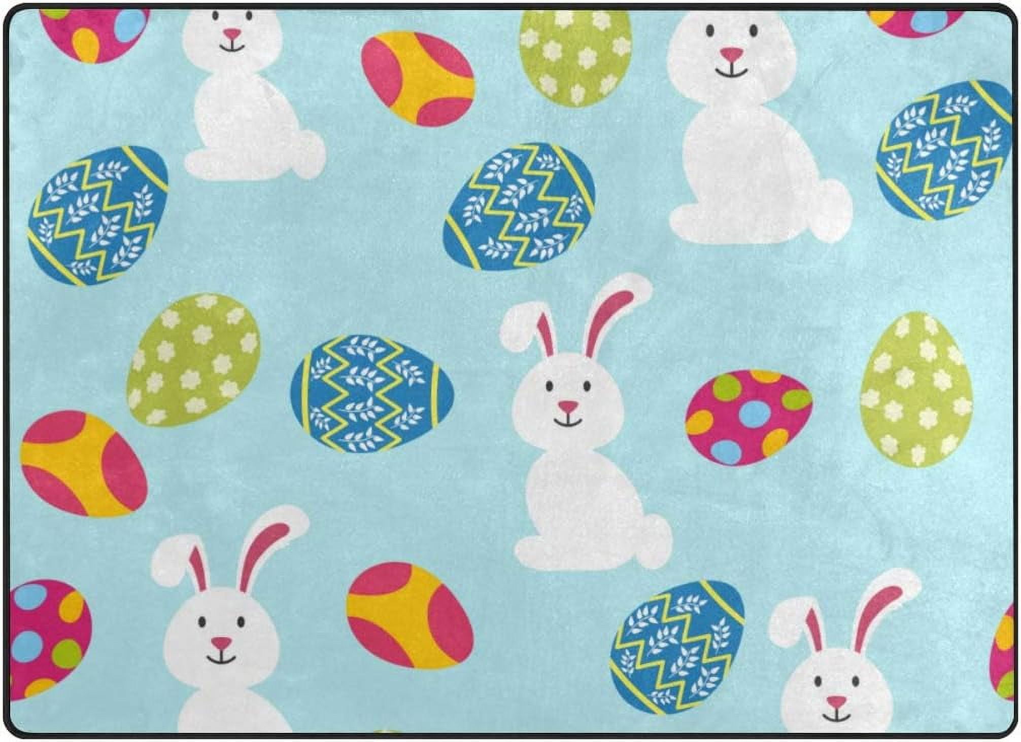 Coolnut Lightweight Soft Area Rugs 63 x 48 in, White Easter Bunny with ...