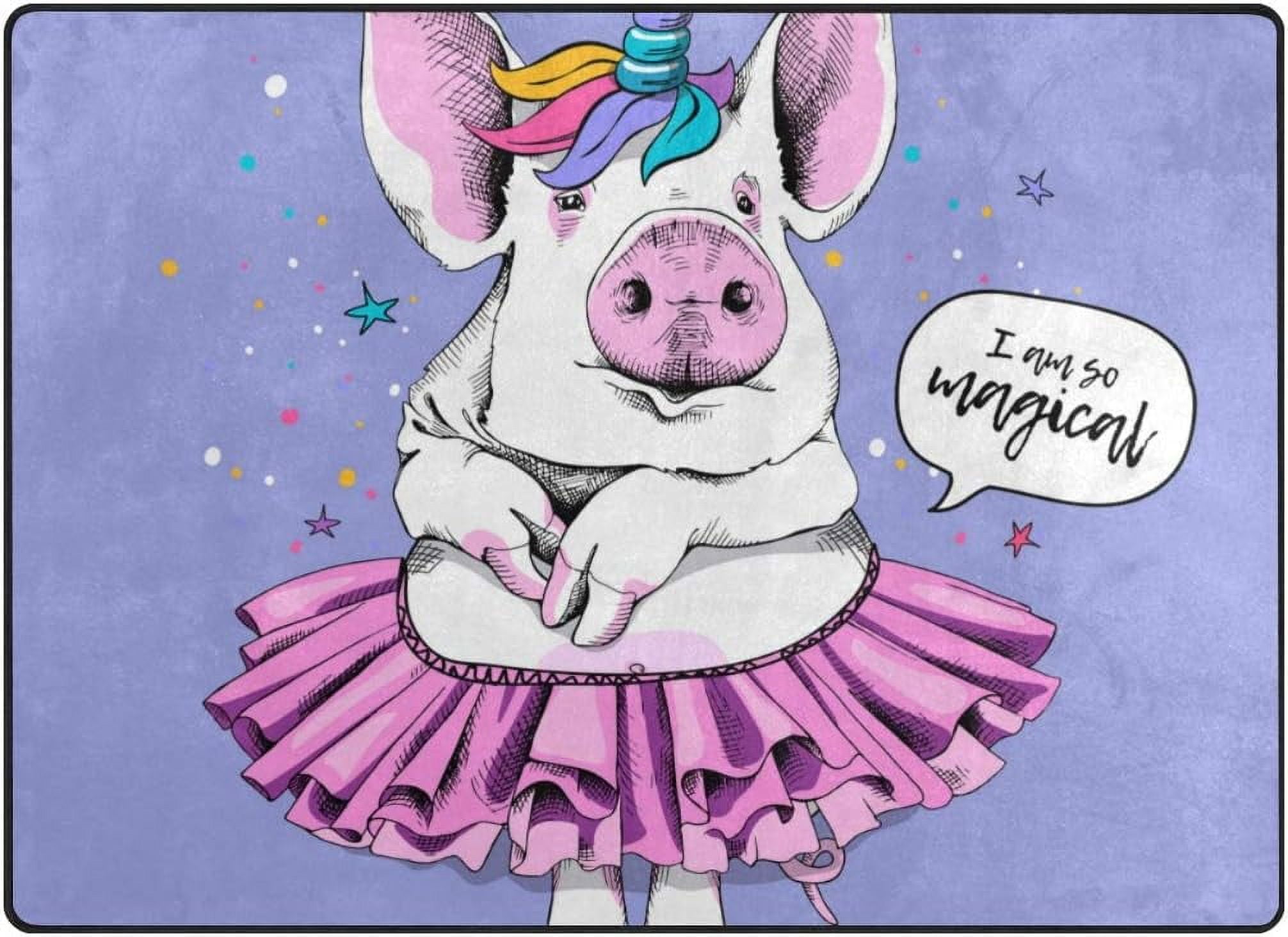 Coolnut Lightweight Soft Area Rugs, 80 x 58 inch（6'8" x 4'10"） Cute Pig ...