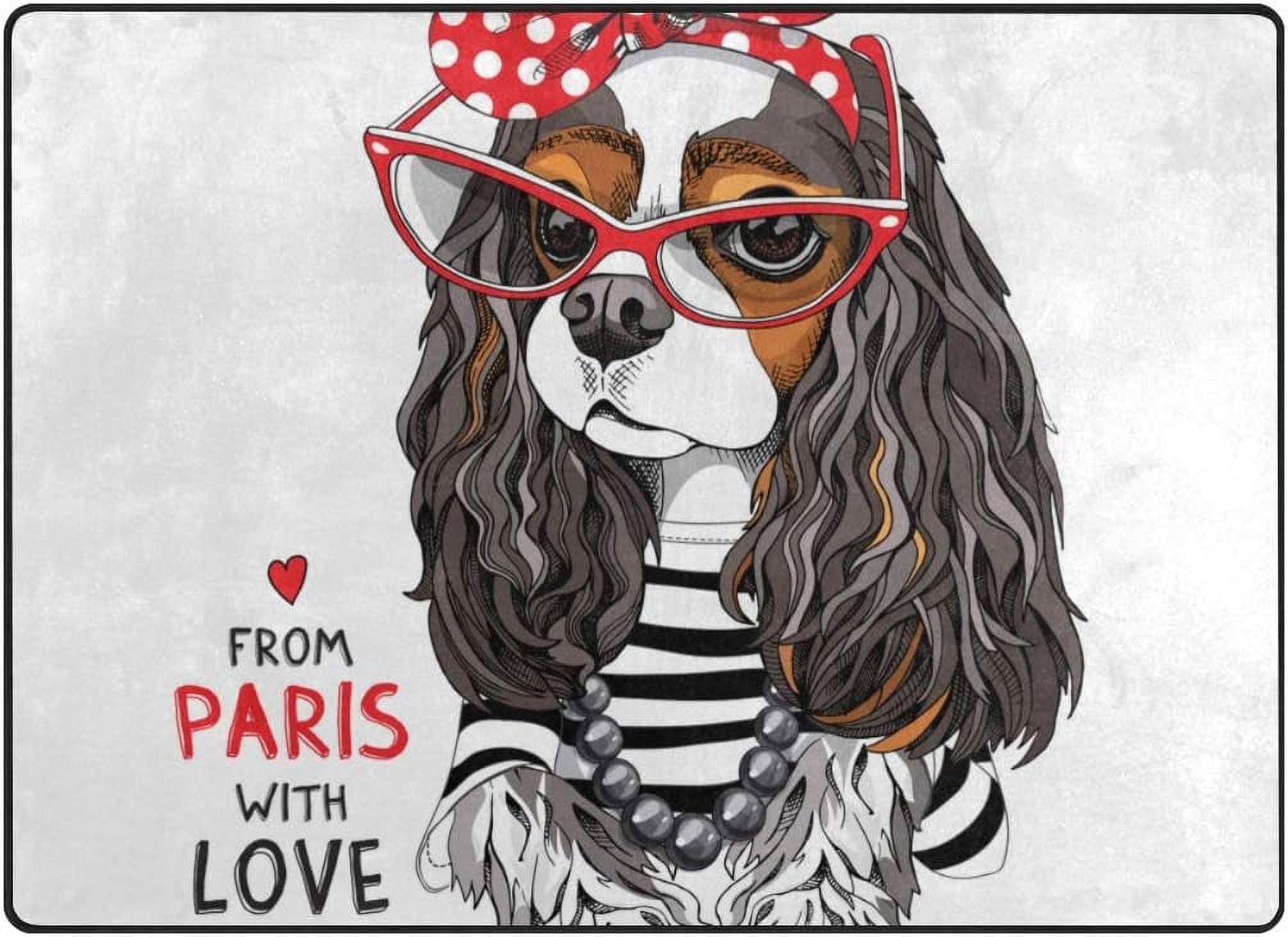 Coolnut Lightweight Soft Area Rugs, 80 x 58 inch（6'8" x 4'10"） Dog in A Red Sunglasses Floor Mat ...